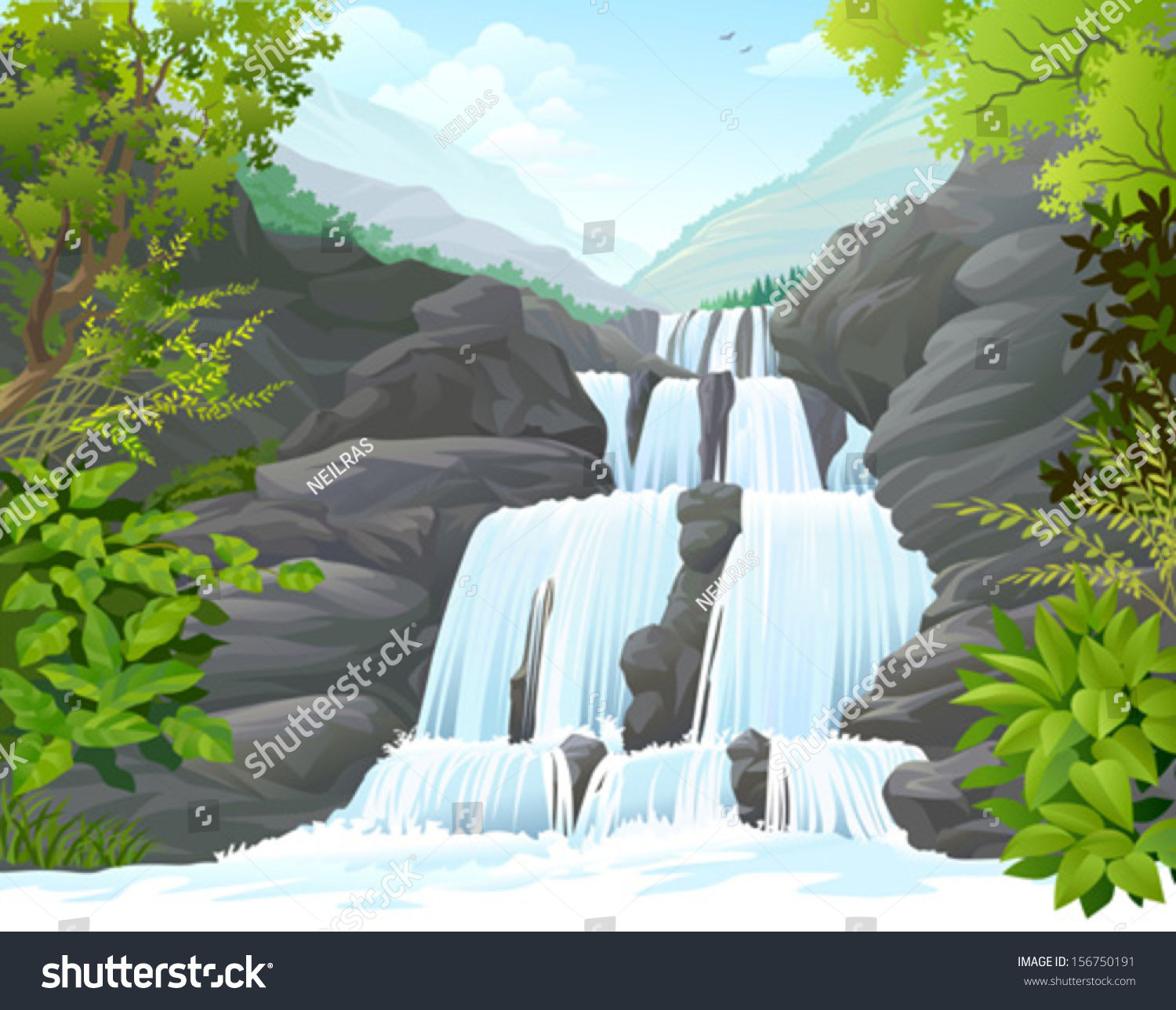 Waterfall Hills Stock Vector (Royalty Free) 156750191 - Shutterstock