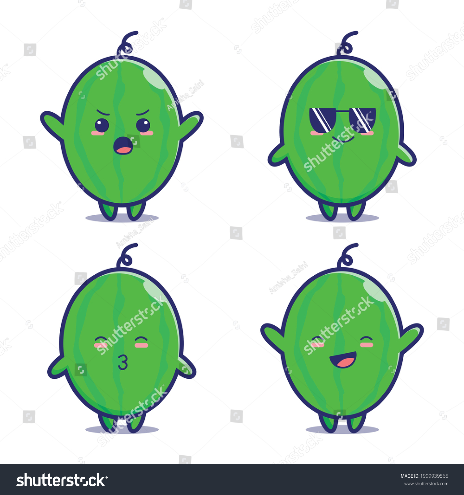 Watermelon Character Expression Vector Illustration Stock Vector ...