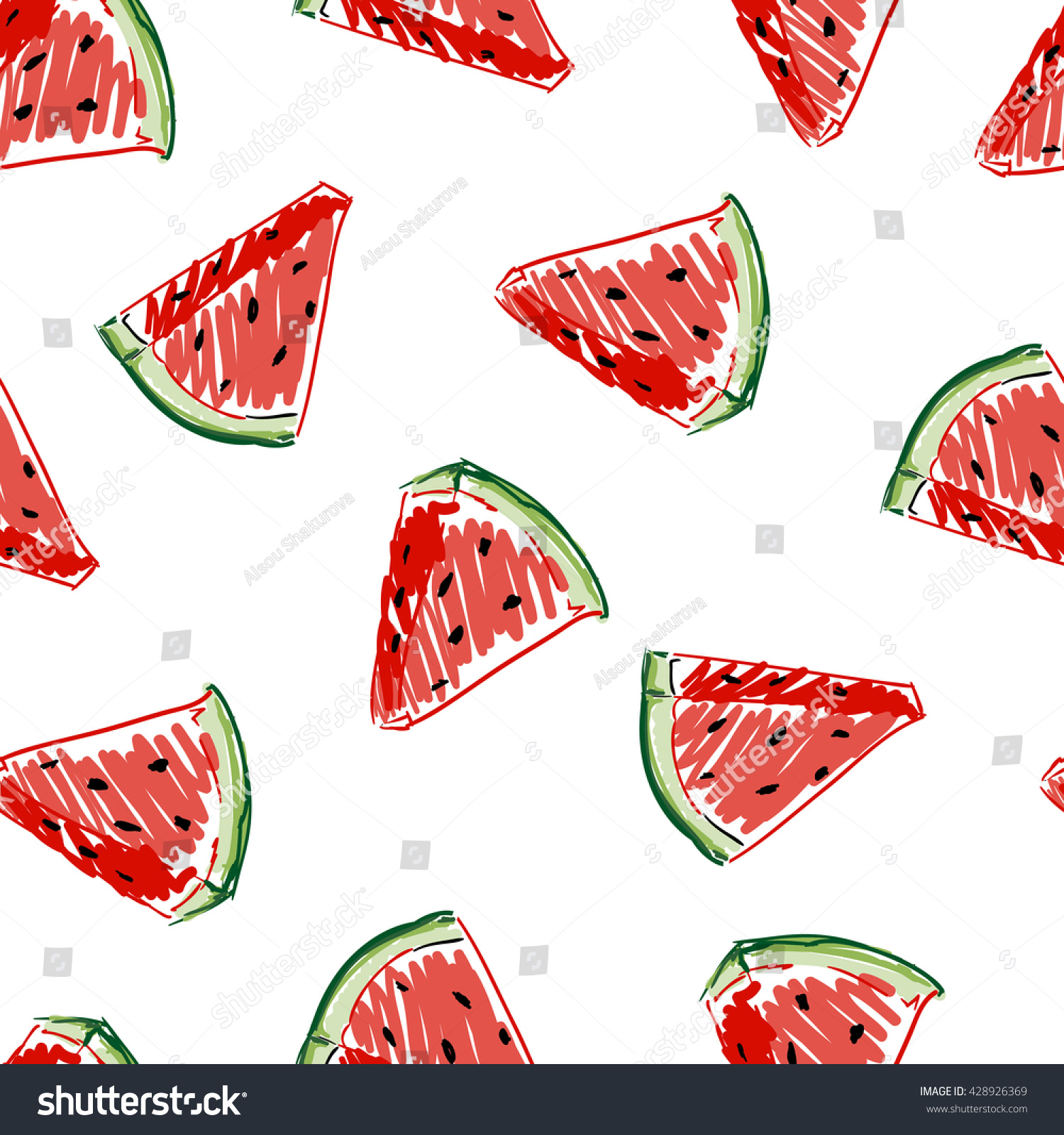 Watermelon Sketch Vector Seamless Illustration Stock Vector (Royalty ...