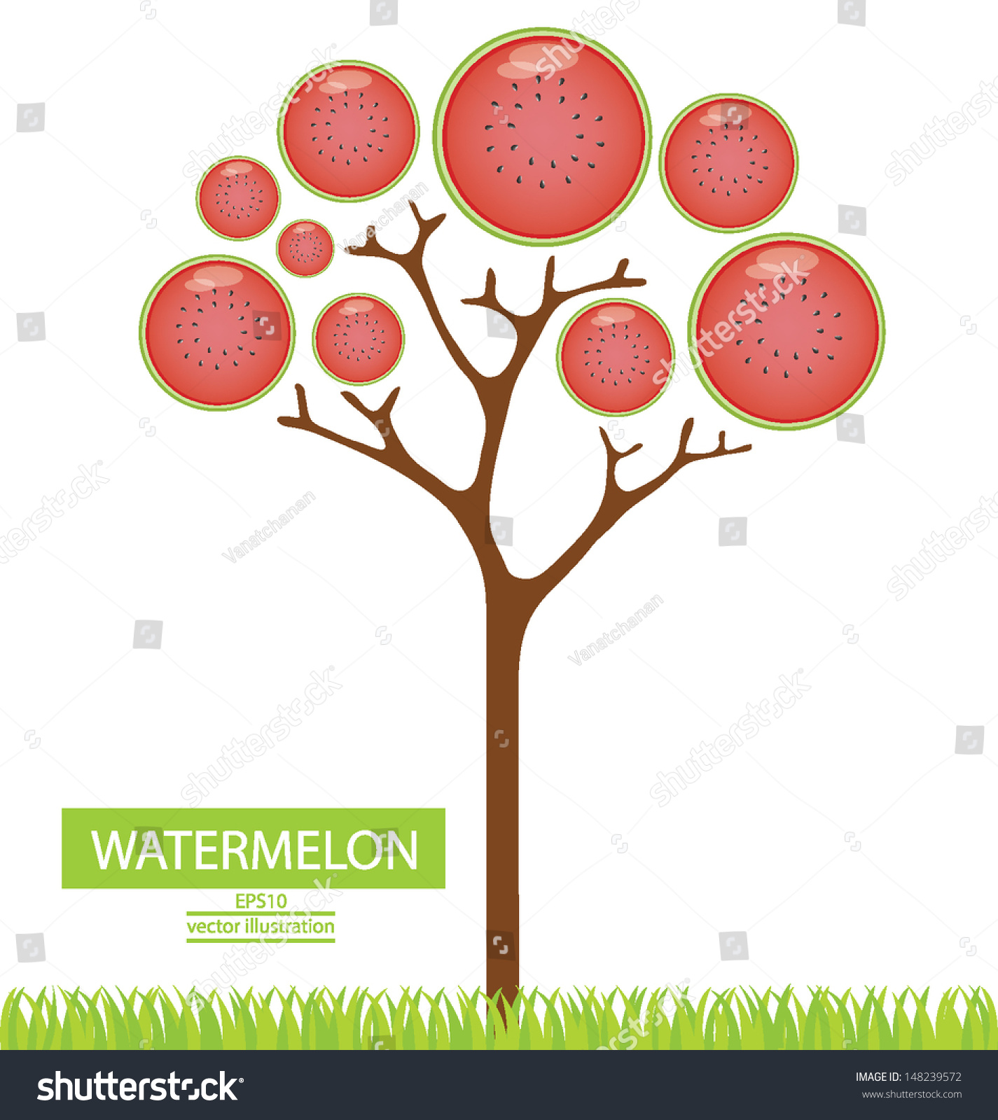 Watermelon Tree Vector Illustration Stock Vector (Royalty Free) 148239572