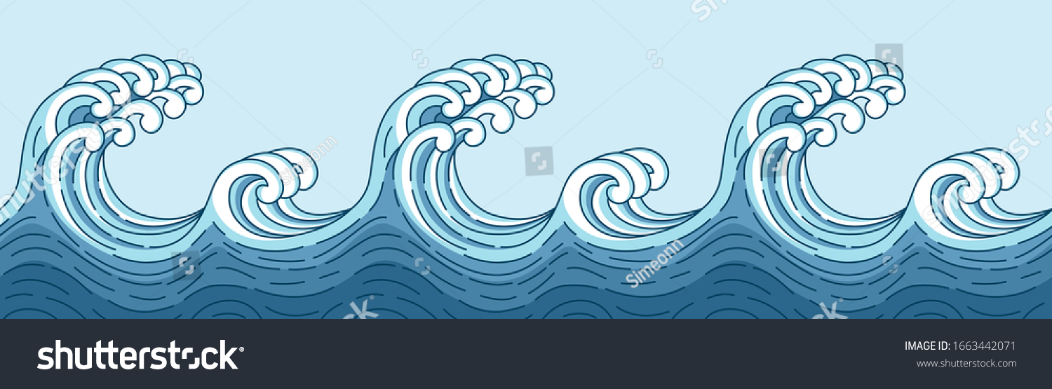 Wave Border Pattern Sea Ocean Blue Stock Vector (Royalty Free ...