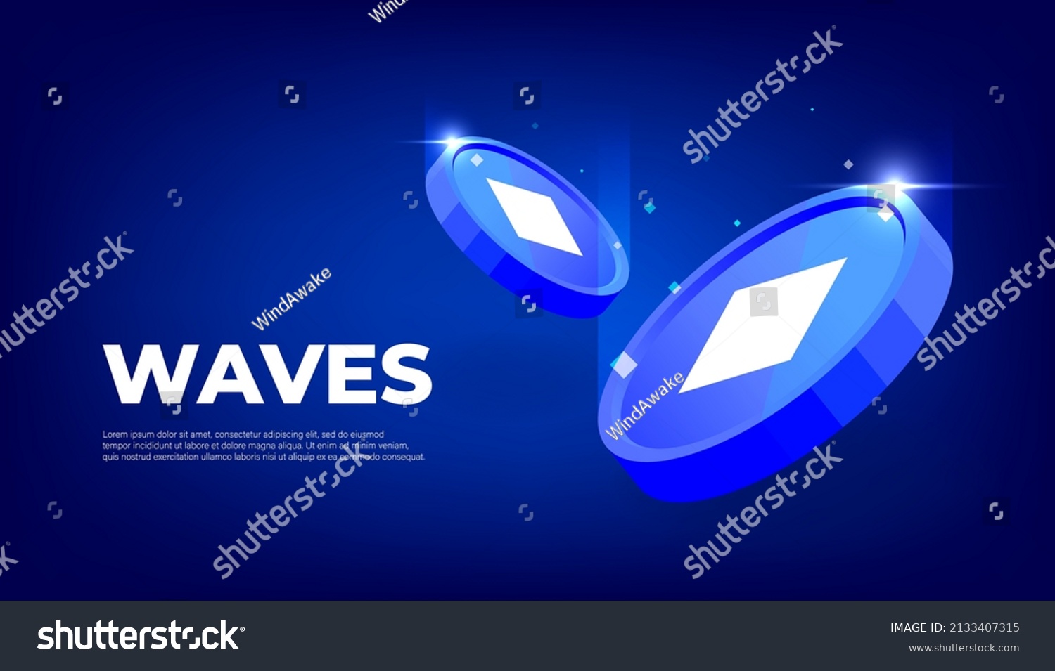 Waves Coin Cryptocurrency Concept Banner Background Stock Vector ...
