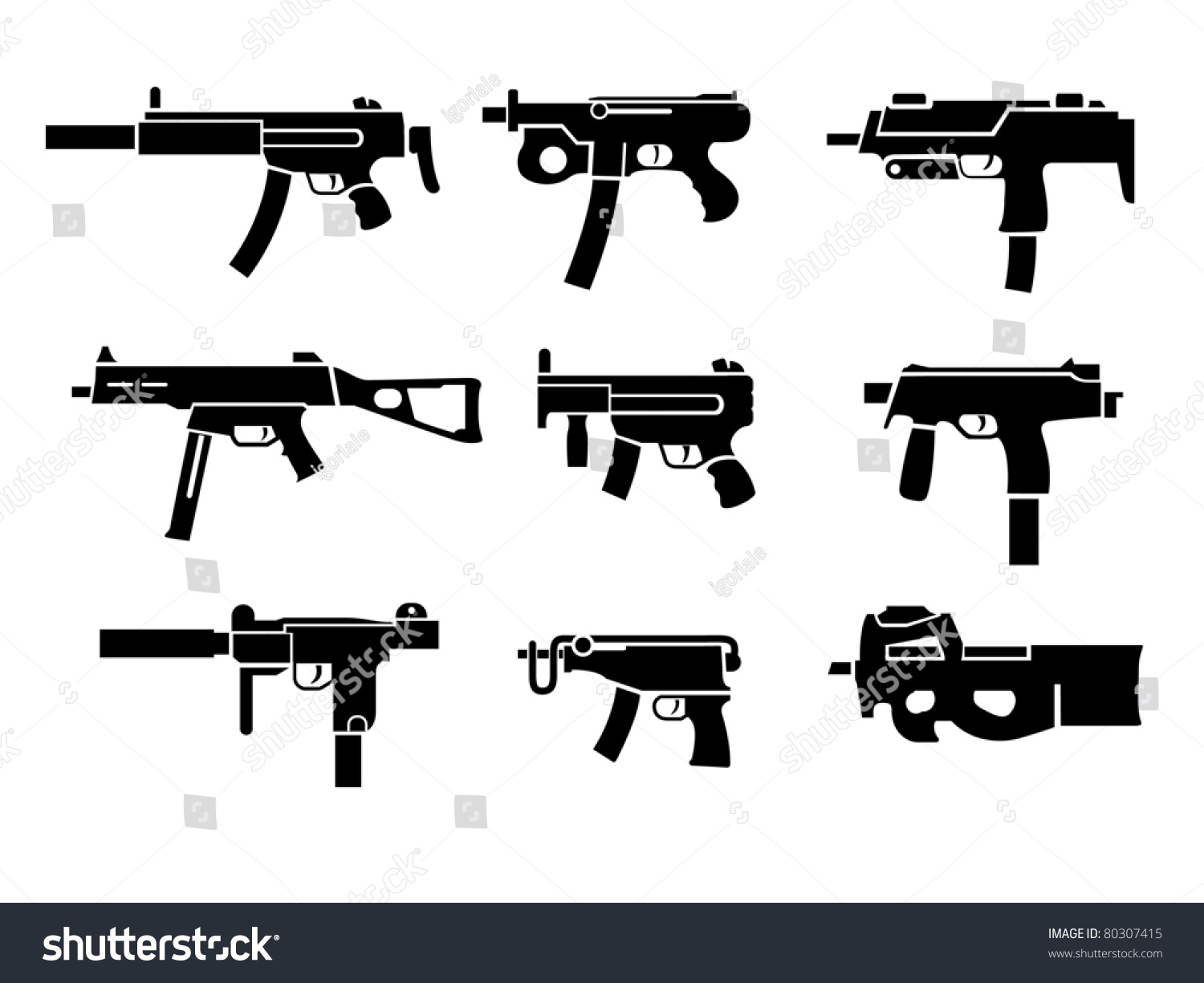 Weapon Collection Submachine Gun Pictogram Stock Vector (Royalty Free ...