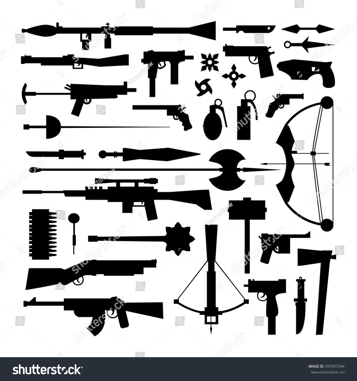 Weapons Vector Guns Collection Icons Stock Vector (Royalty Free) 497597344