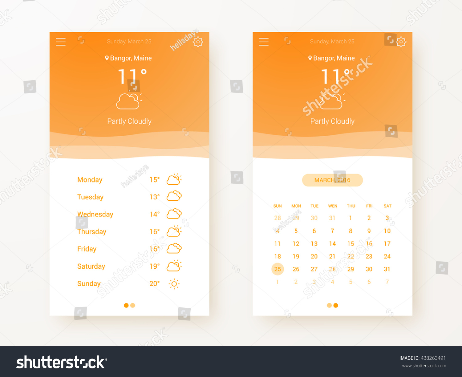Weather Application Screens Design Concept Ui Stock Vector (Royalty ...