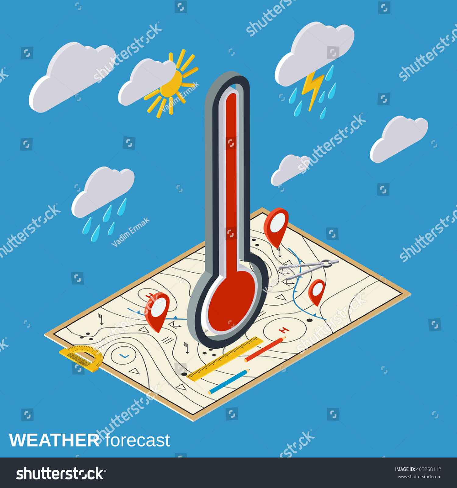 Weather Forecast Flat Isometric Vector Illustration: เวกเตอร์สต็อก ...