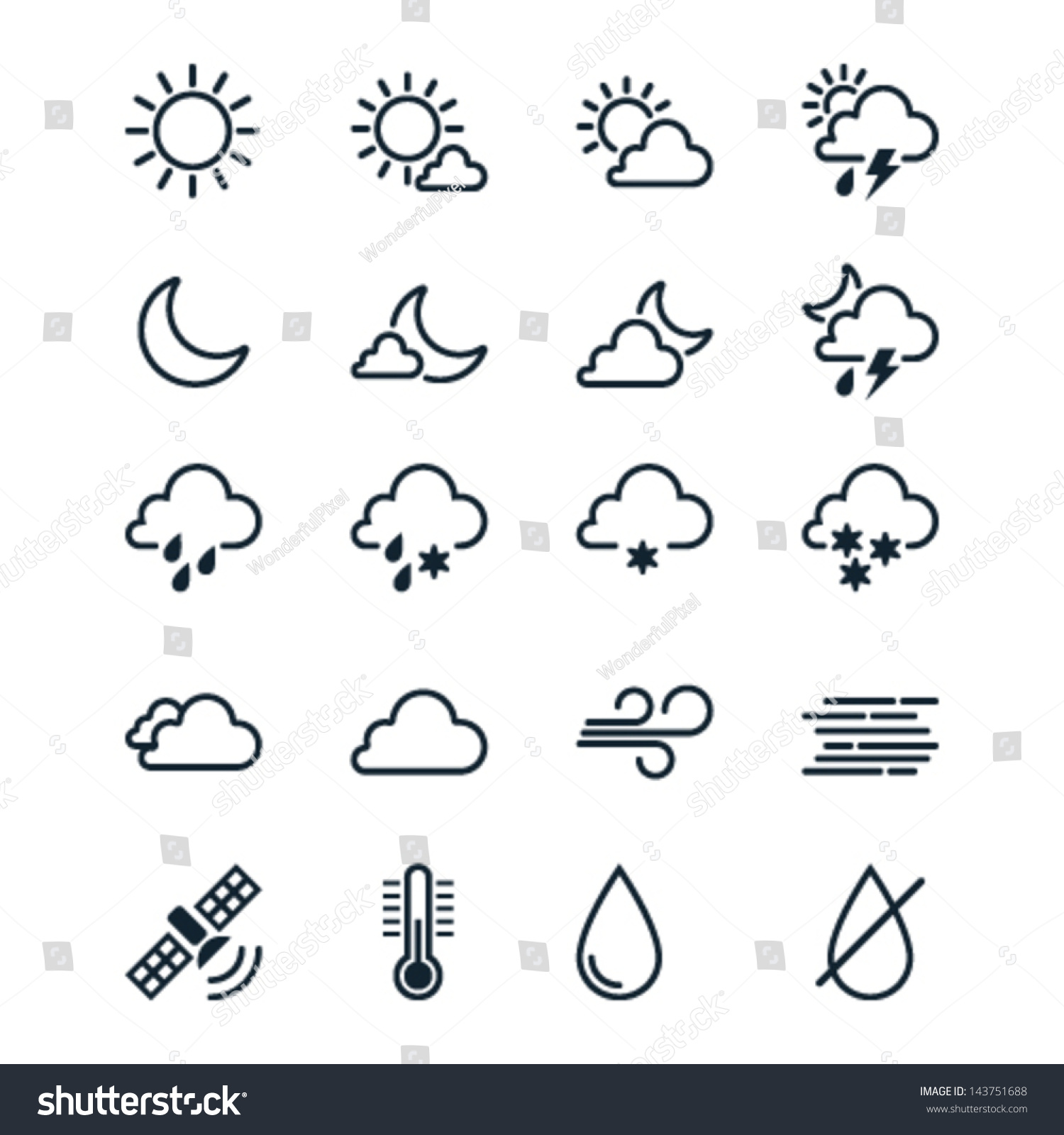 Weather Icons Line Theme Stock Vector (Royalty Free) 143751688