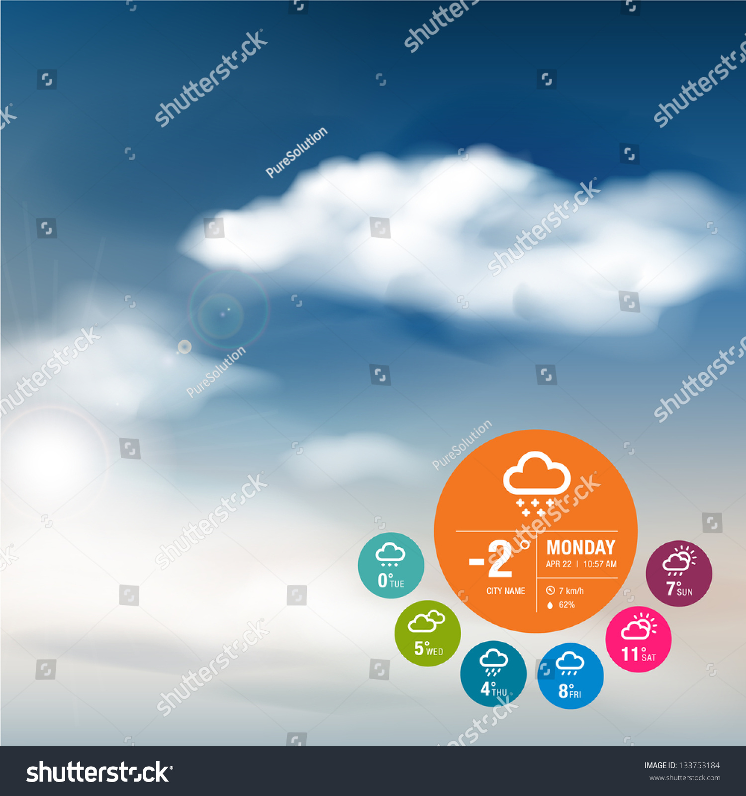 Weather Widget Template Sky Background: vector de stock (libre de ...