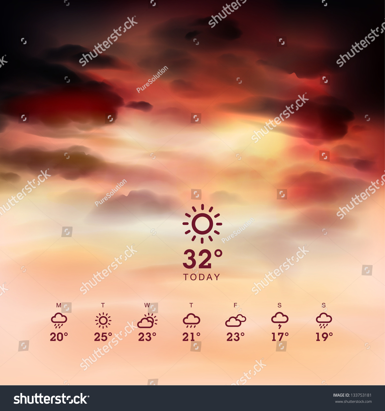 Weather Widget Template Sunrise Theme Background Stock Vector (Royalty ...