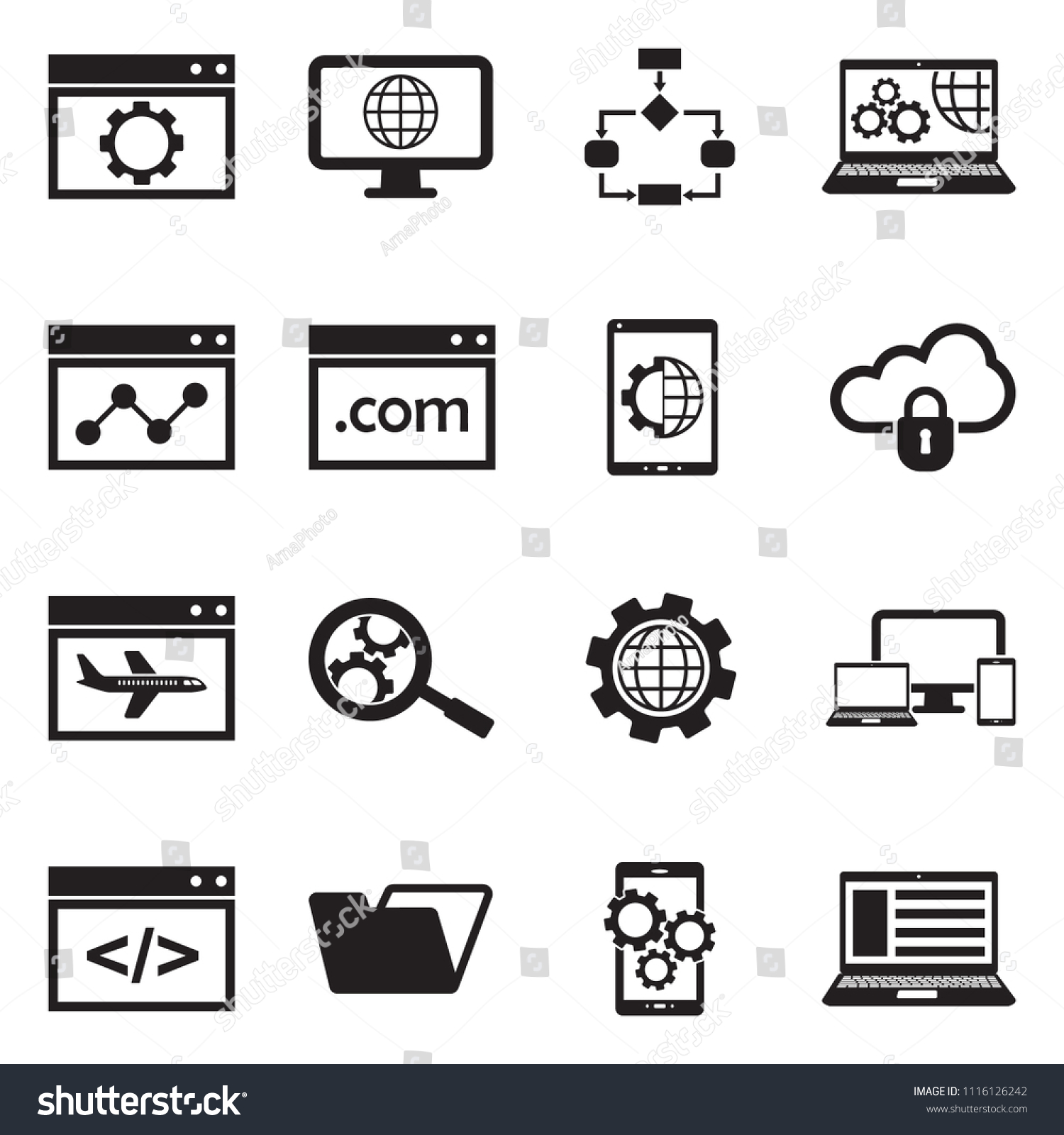 Website Development Icons Black Flat Design Stock Vector (Royalty Free ...