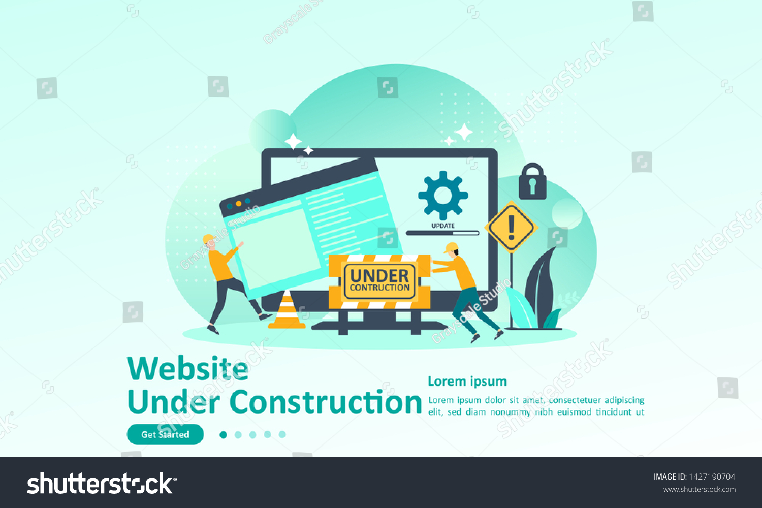 Website Under Construction Concept Team Fixing Stock Vector (Royalty ...