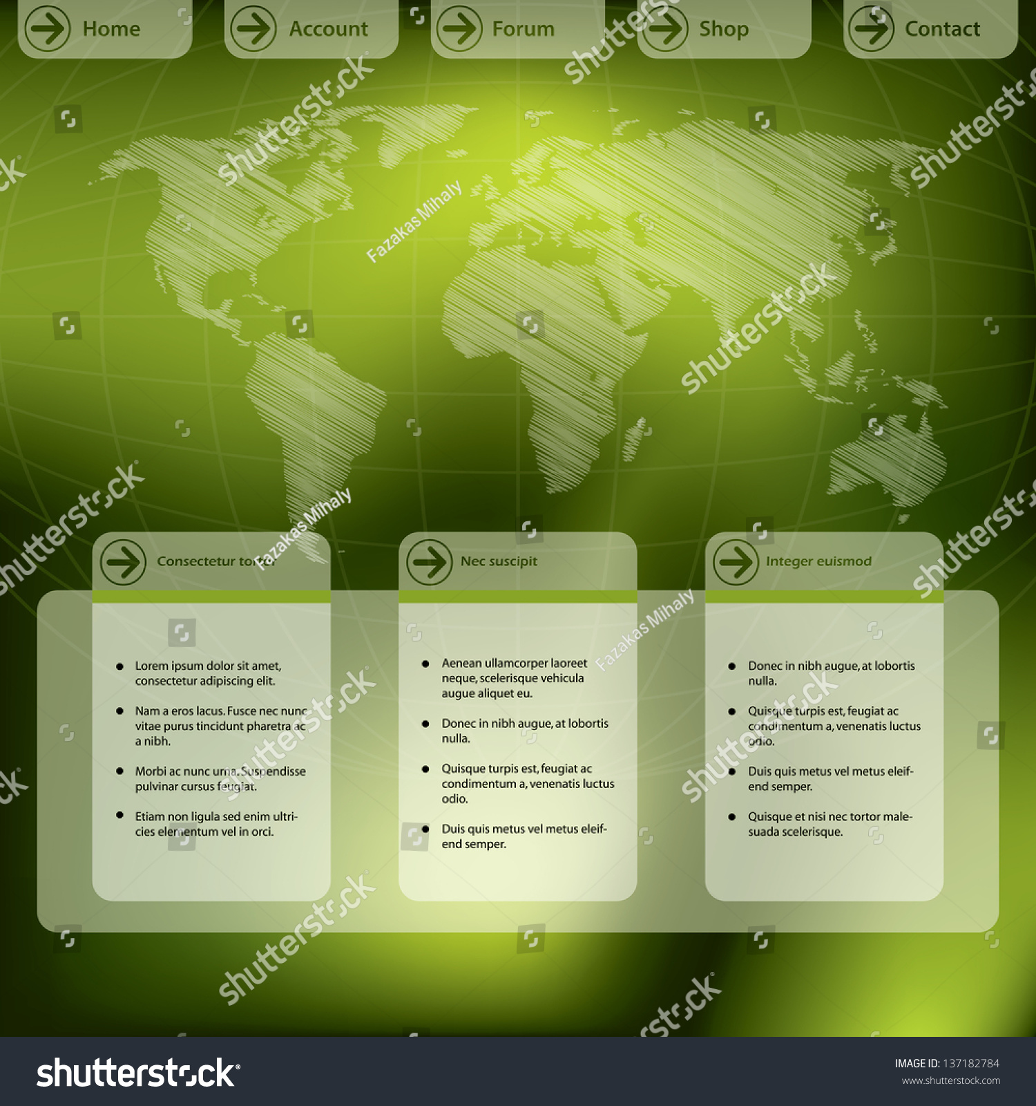 Website Template Design Green World Map Stock Vector (Royalty Free ...