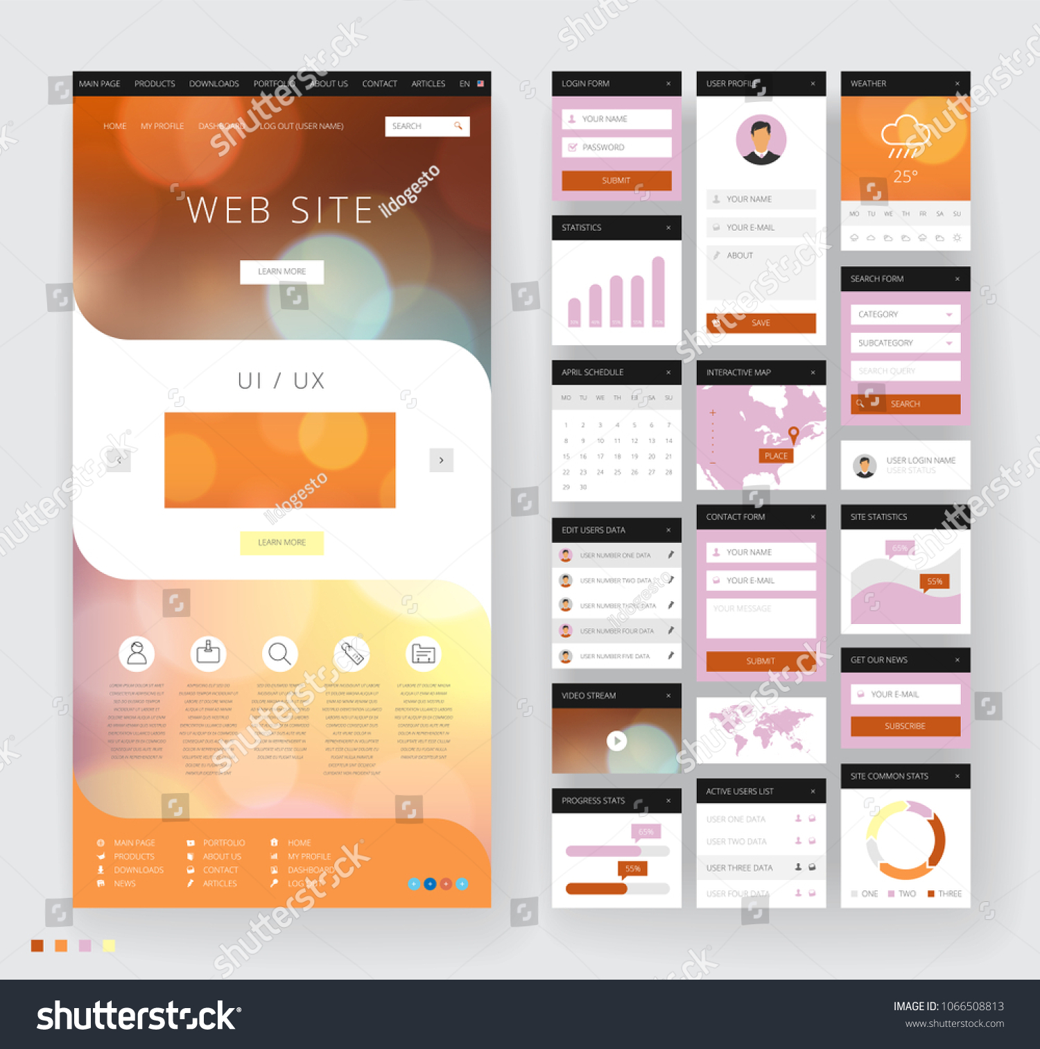 Website Template Design Interface Elements Bokeh Stock Vector (Royalty Free) 1066508813