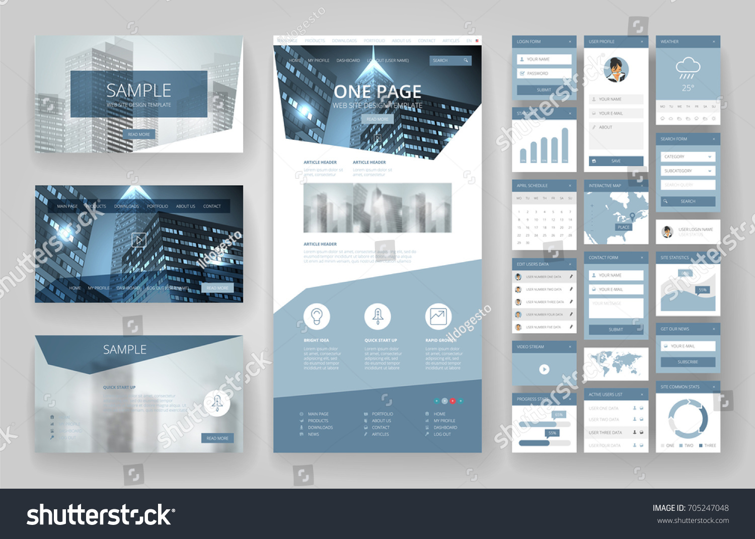 Website Template One Page Design Headers: เวกเตอร์สต็อก (ปลอดค่า ...
