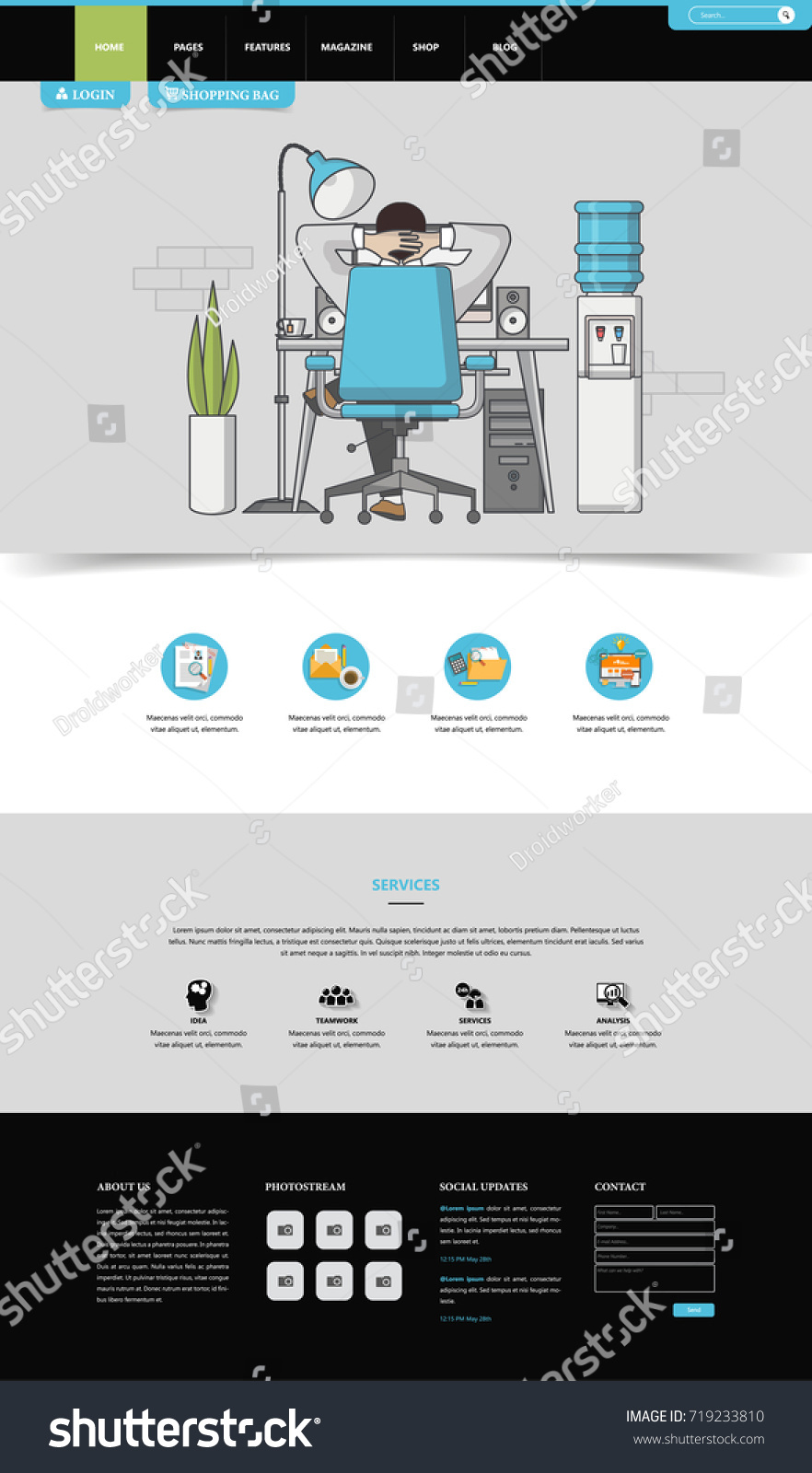 Website Template One Page Flat Design Stock Vector (Royalty Free ...