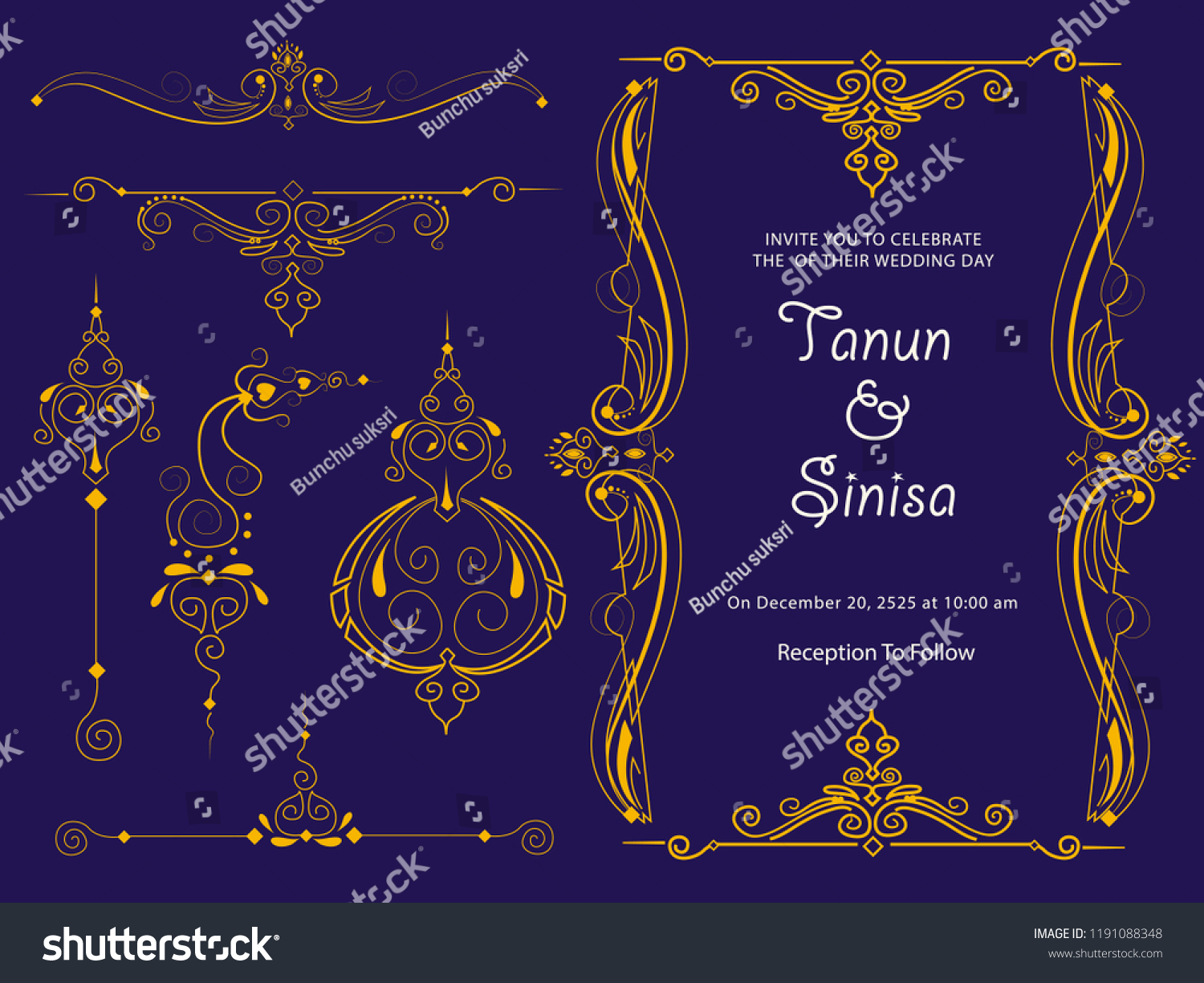 Wedding Card Set Frame Stock Vector (Royalty Free) 1191088348