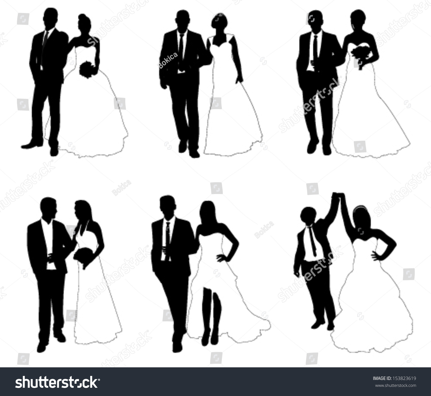 Wedding Couples Vector Illustration Stock Vector (Royalty Free) 153823619