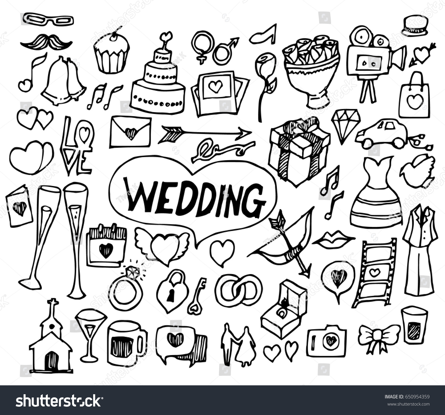 Wedding Doodle Sketch Vector Ink Stock Vector (Royalty Free) 650954359