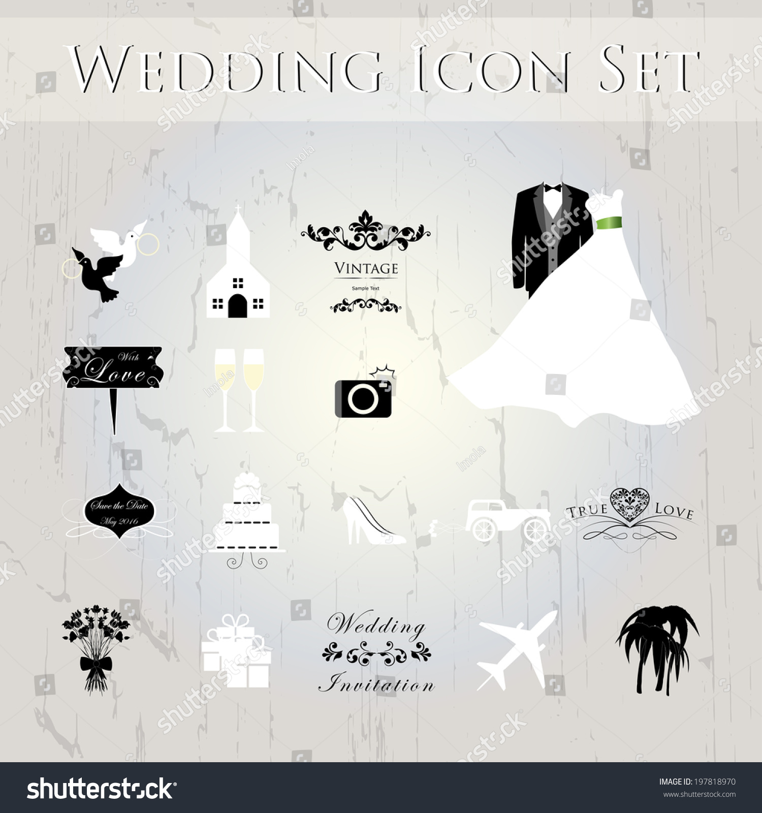 Wedding Icons Set Stock Vector (Royalty Free) 197818970 | Shutterstock