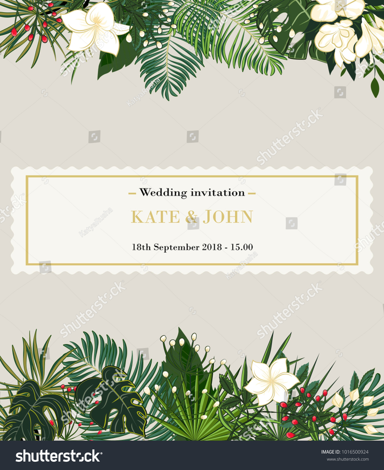 Wedding Invitation Background Tropical Leaves Vector Stock Vector ...