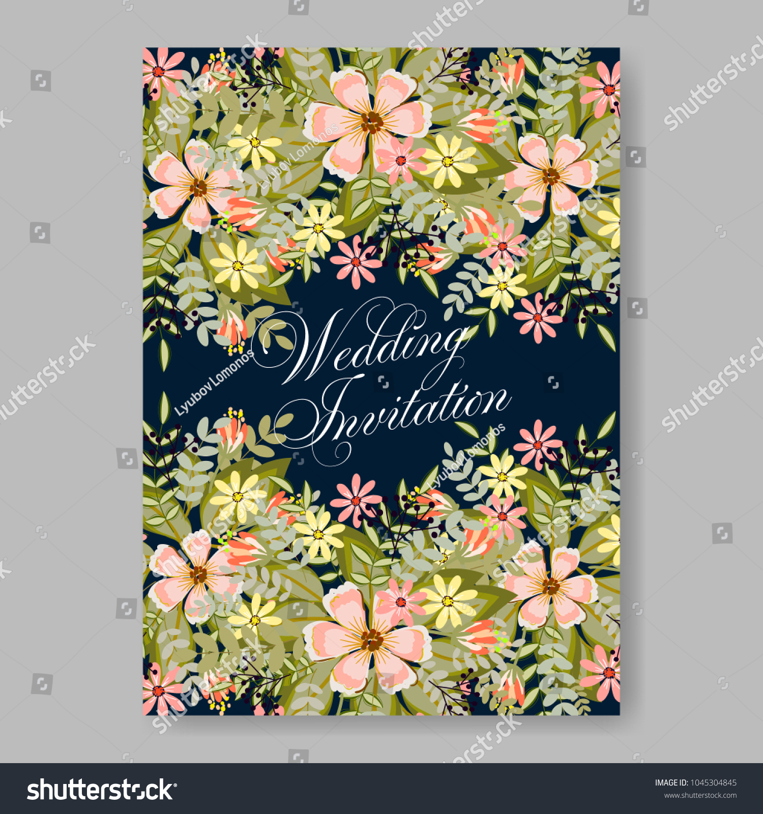 Wedding Invitation Floral Vector Printable Template: เวกเตอร์สต็อก ...