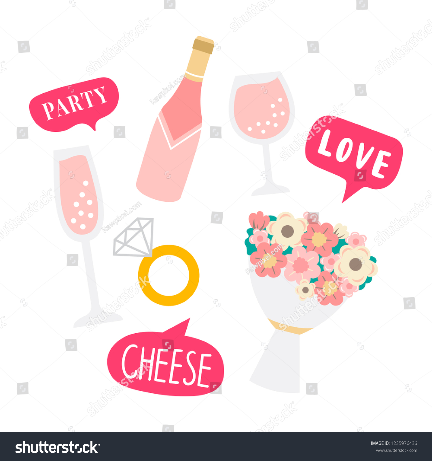 Wedding Photo Booth Props Vector Stock Vector (Royalty Free) 1235976436 ...