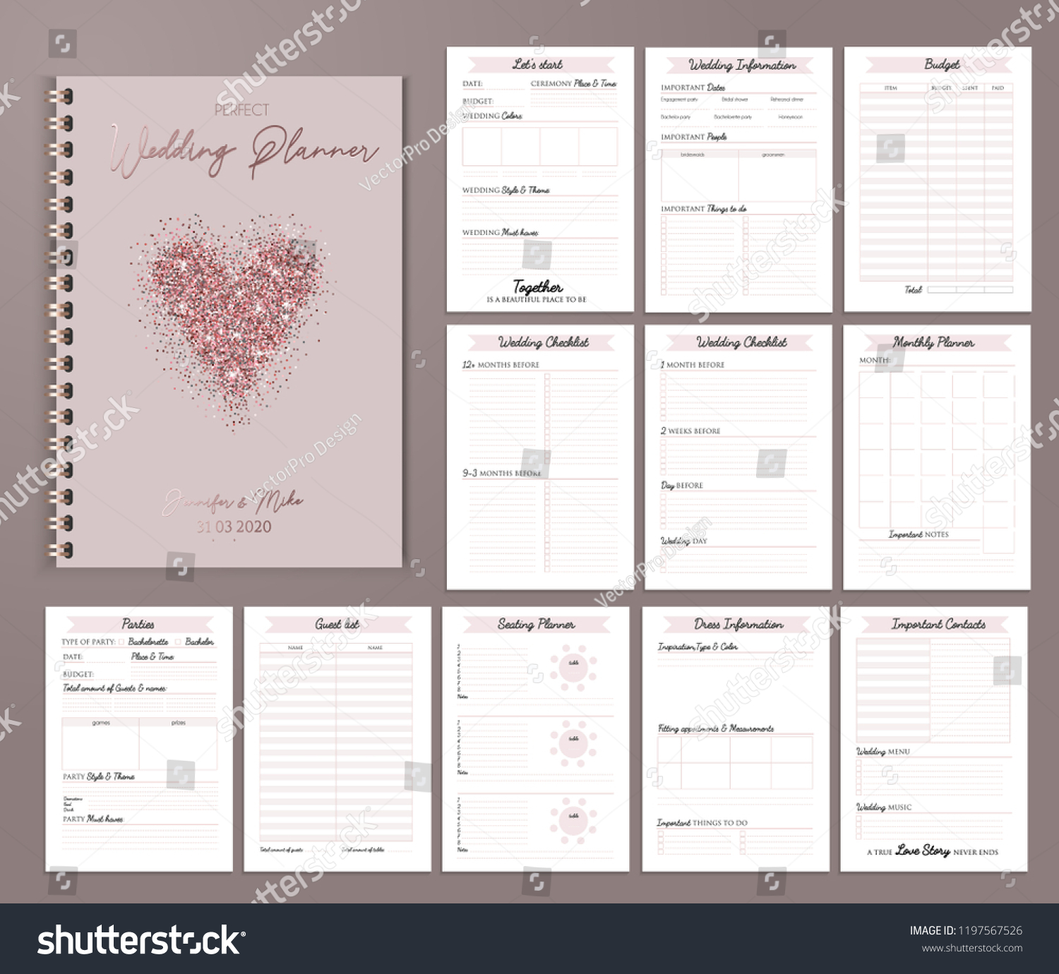 Wedding Planner Printable Design Checklists Important Stock Vector ...