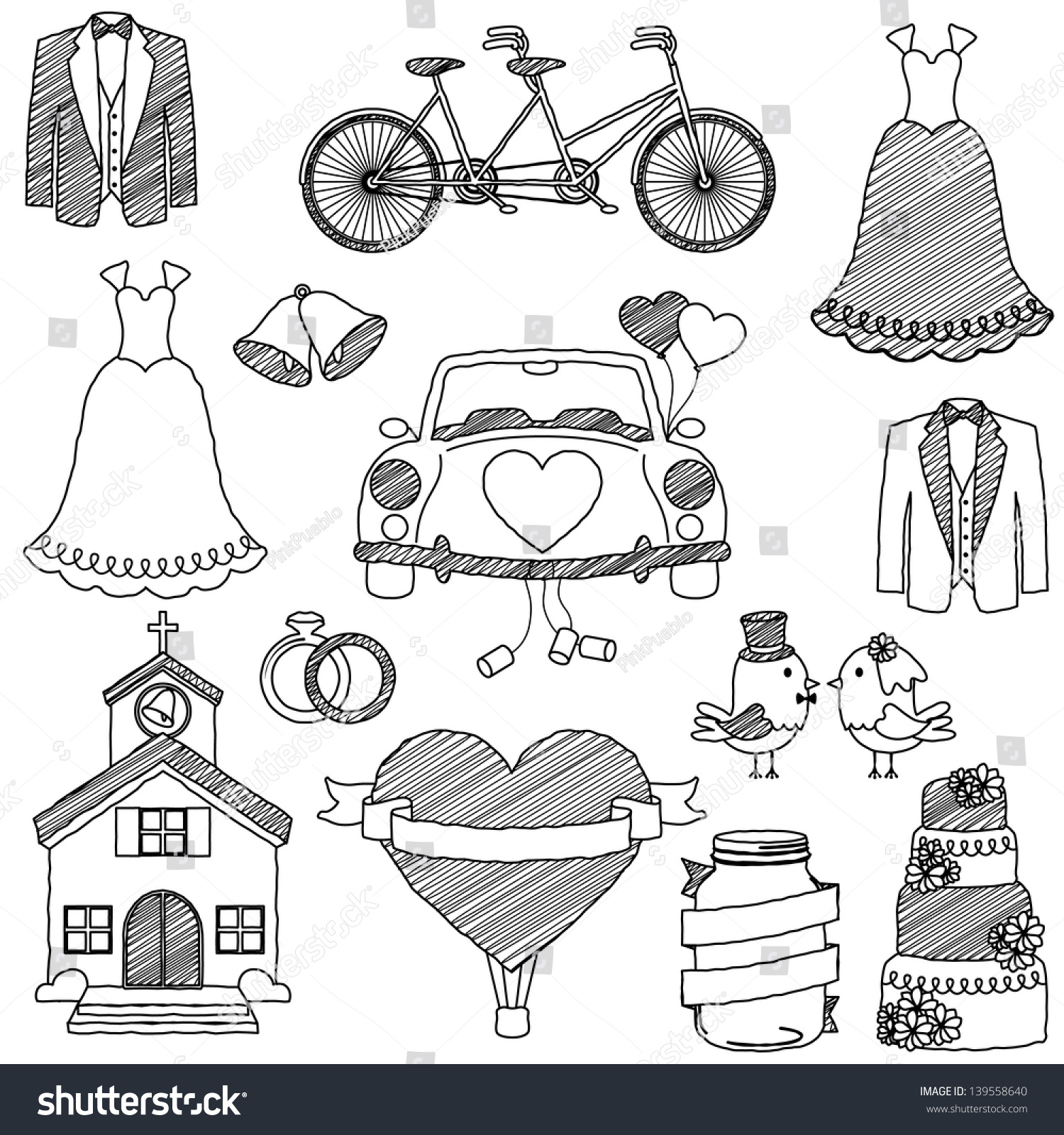 Wedding Themed Doodles Stock Vector (Royalty Free) 139558640 - Shutterstock