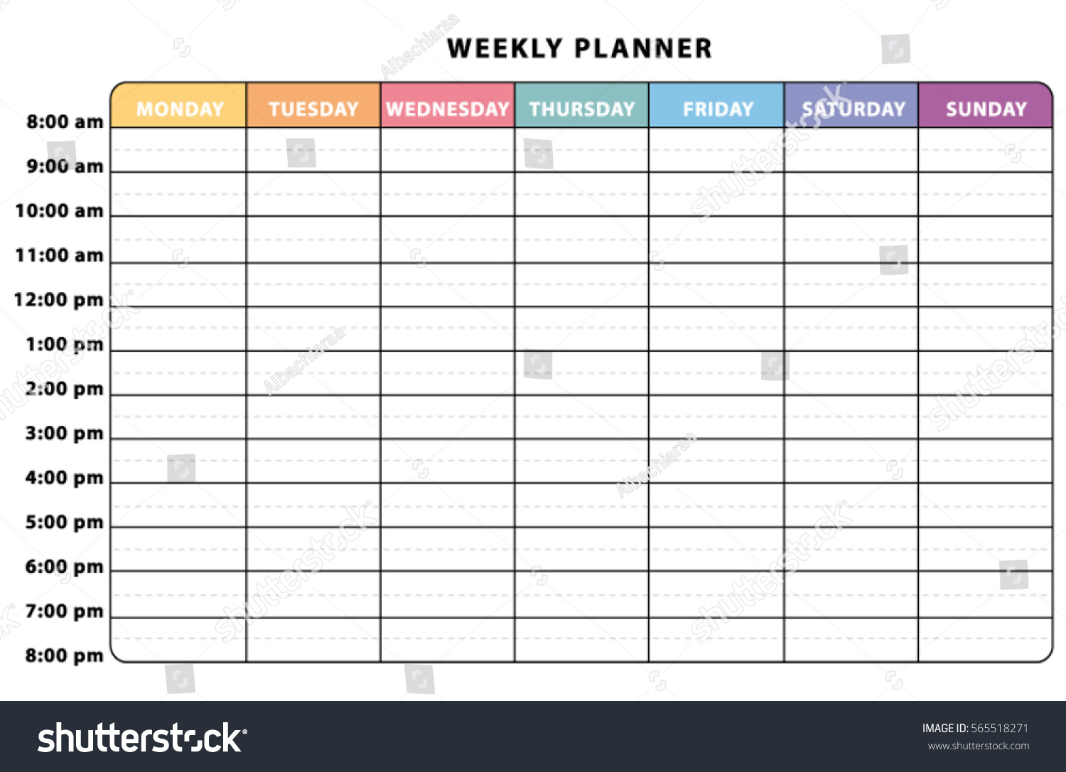 Weekly Planner Multicolored Vector Schedule Ii 스톡 벡터(로열티 프리) 565518271 ...