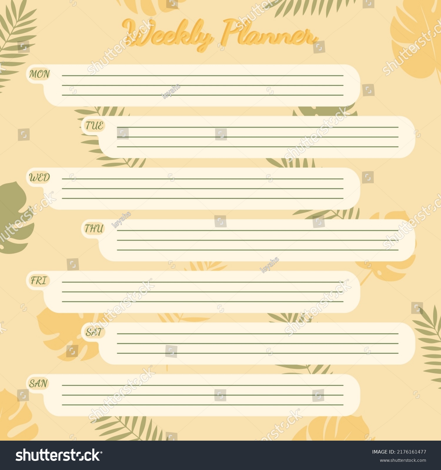 Weekly Planner Template Organizer Schedule Place Stock Vector (Royalty ...