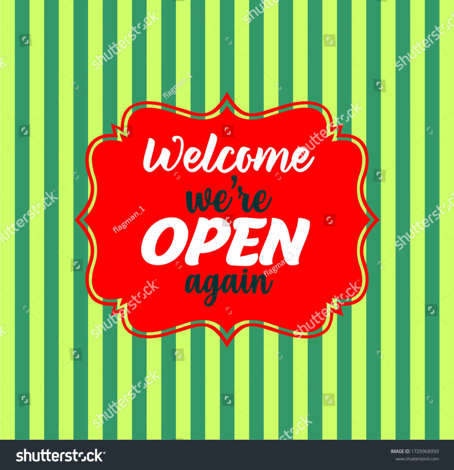 Welcome Were Open Again Vector Text Stock Vector (Royalty Free) 1725968950