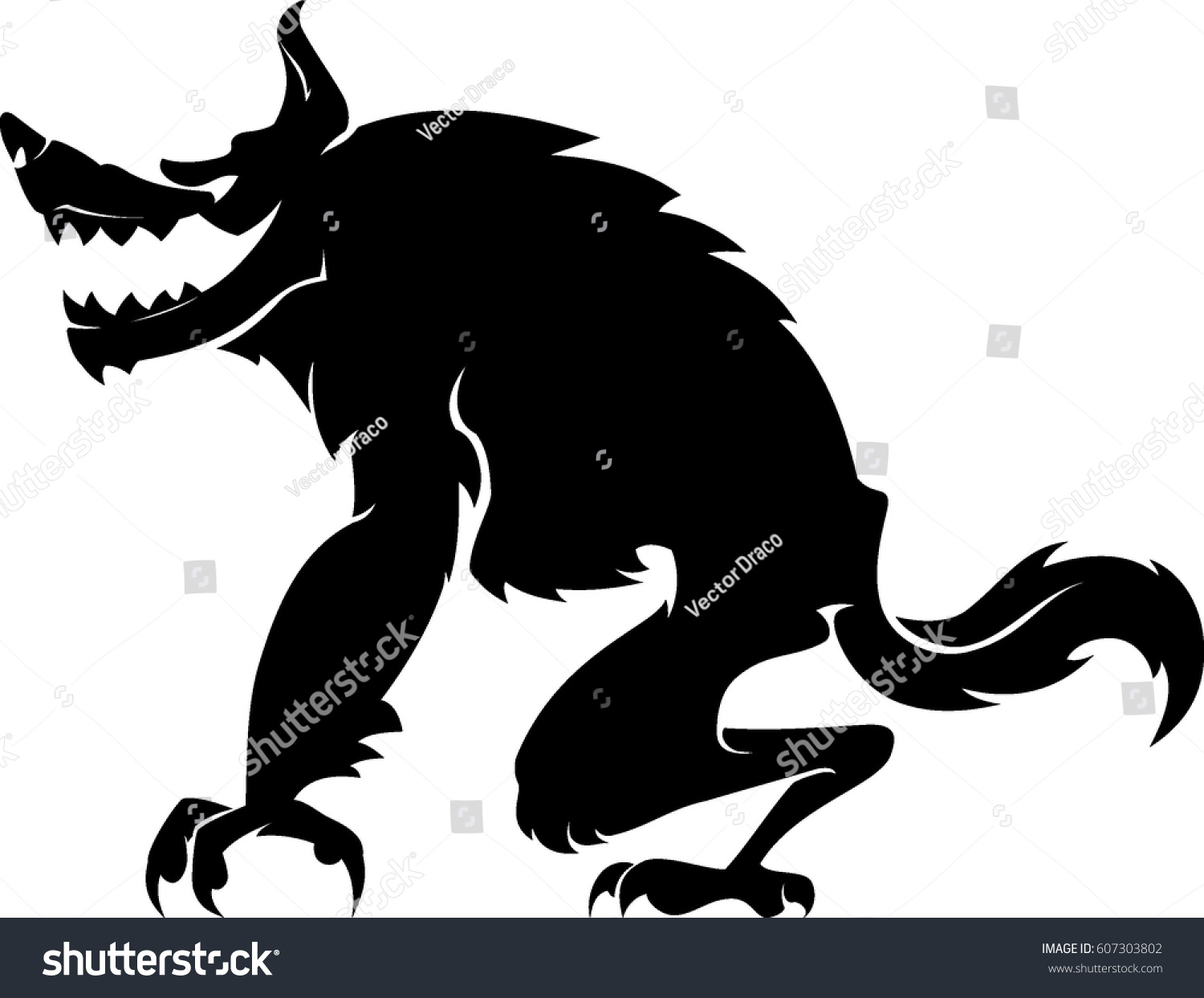 Werewolf Cartoon Side View Stock Vector (Royalty Free) 607303802