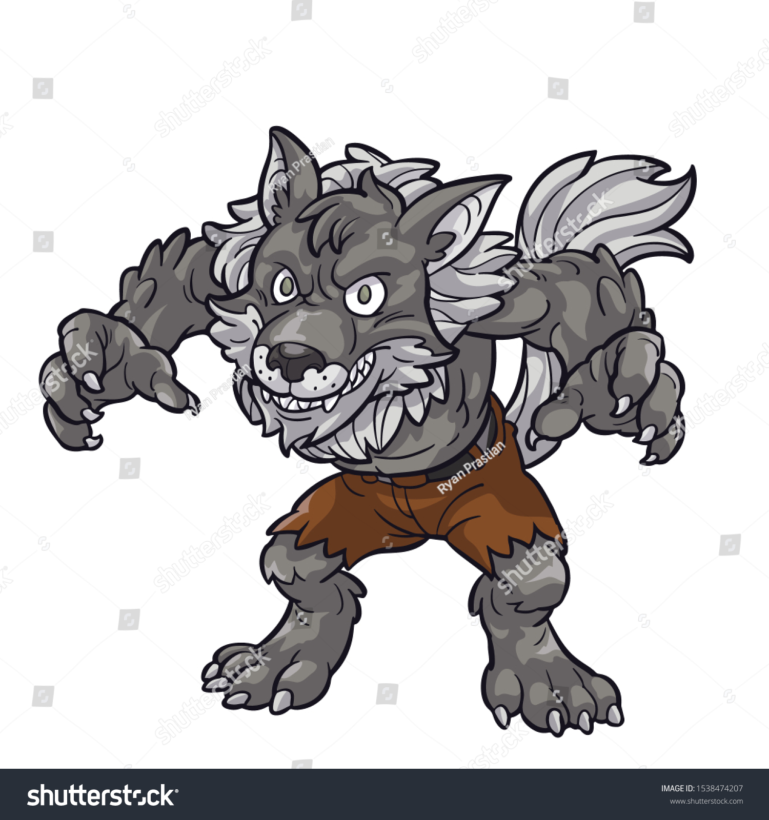 Werewolf Cartoon Wolf Cute Vector Stock Vector (Royalty Free) 1538474207