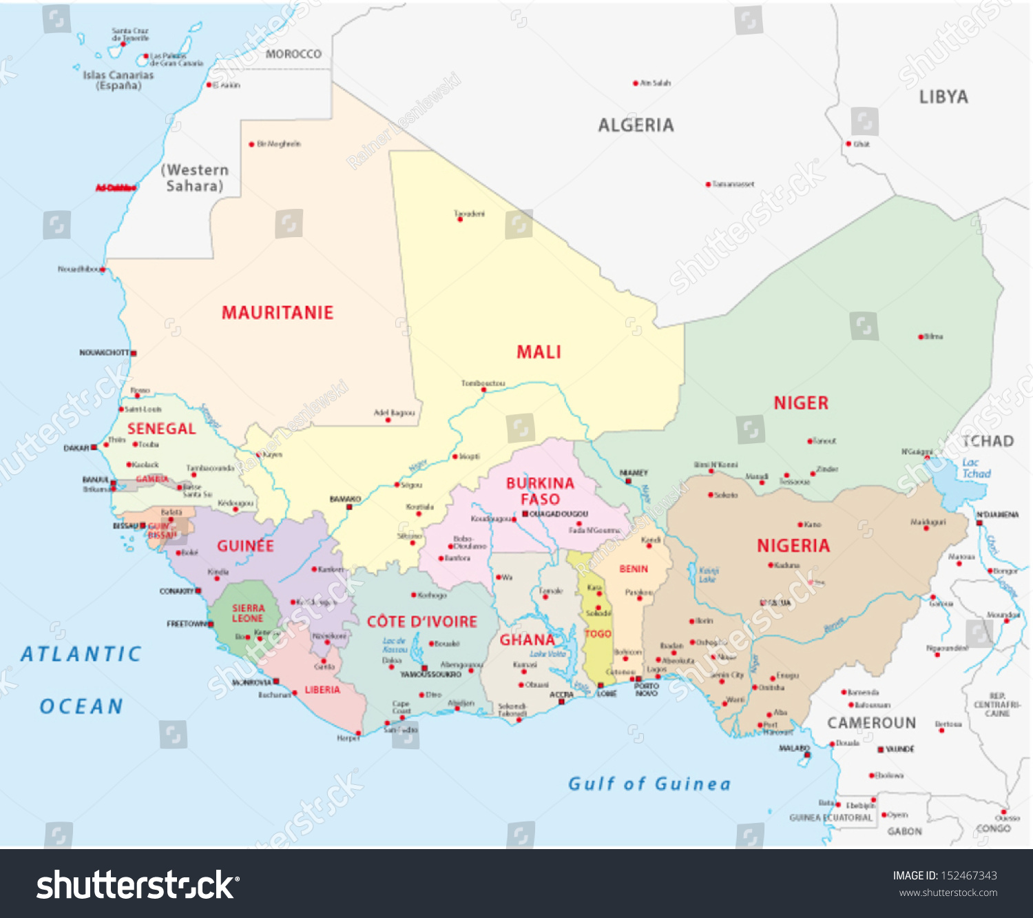West Africa Map 스톡 벡터(로열티 프리) 152467343 | Shutterstock