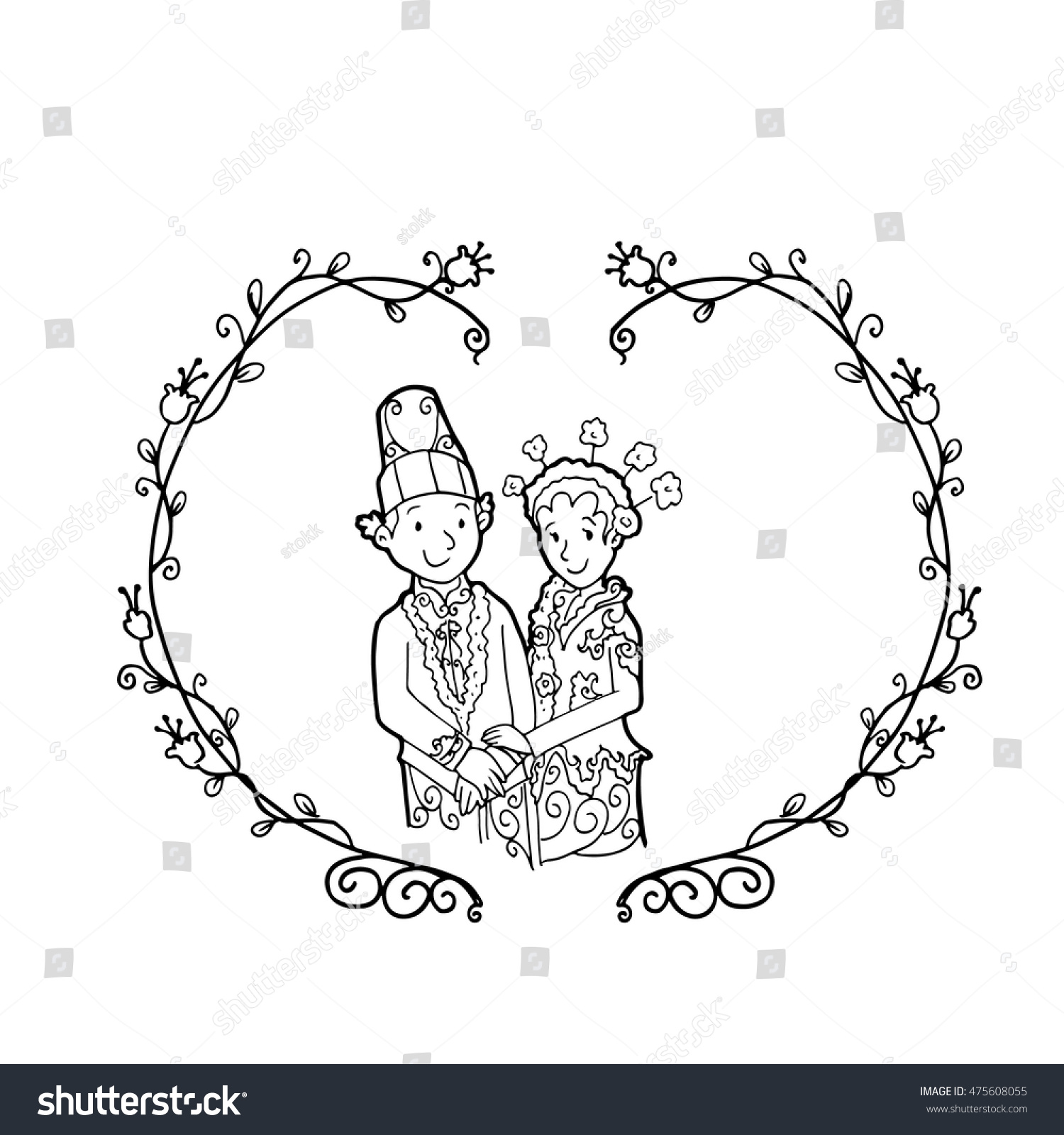 West Java Sundanese Couple Wedding Doodle Stock Vector (Royalty Free ...