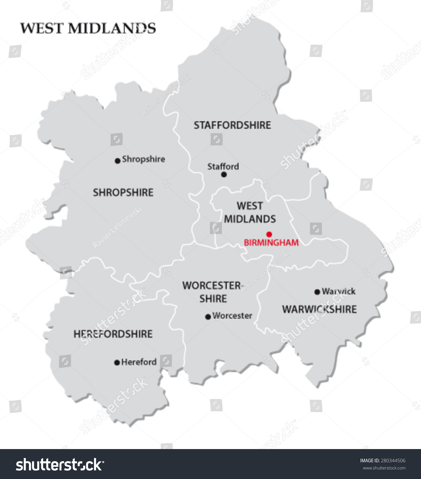 West Midlands Administrative Map Stock Vector (Royalty Free) 280344506