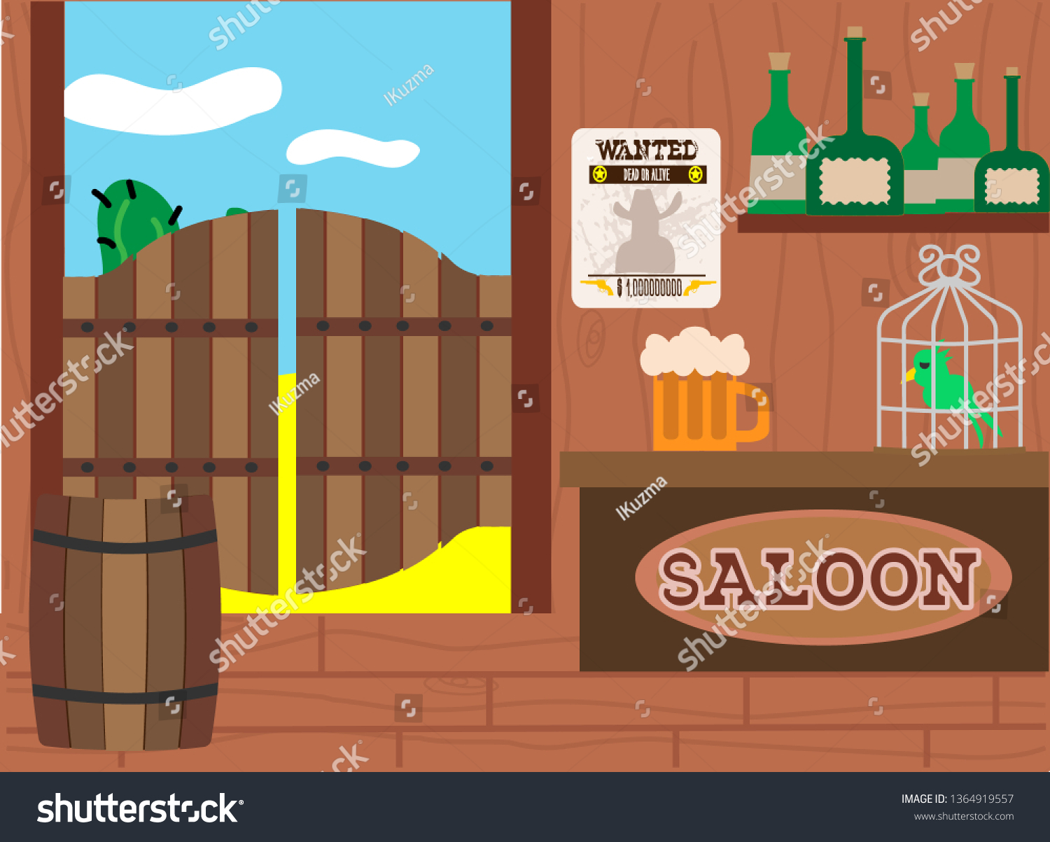 Western Bar Background Objects Cartoon Style Stock Vector (Royalty Free ...