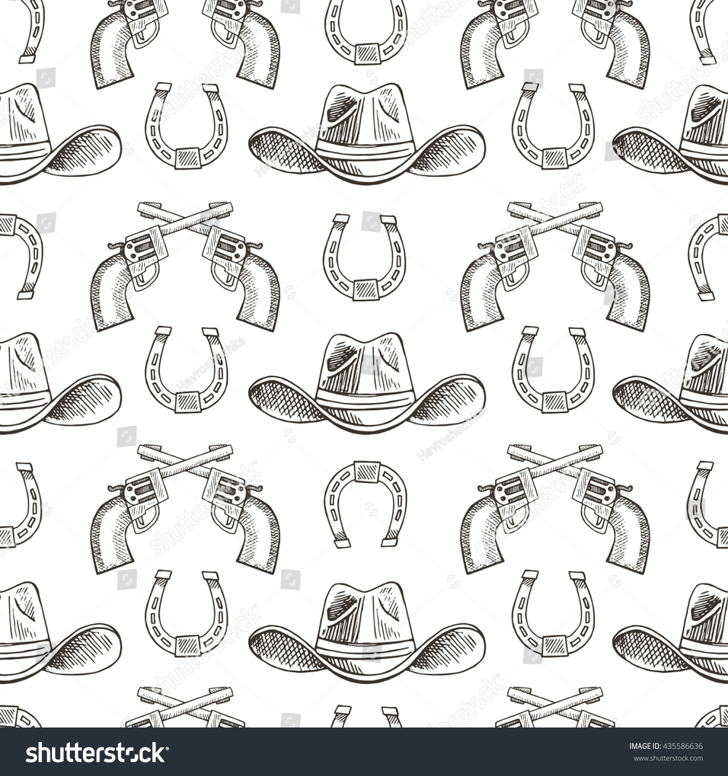 Western Hand Draw Sketch Vector Seamless Stock Vector (Royalty Free ...