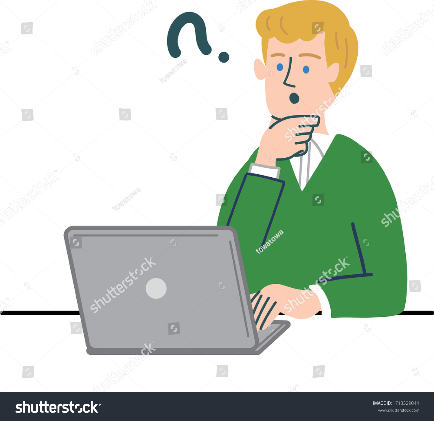 Western Man Thinking Laptop Pc Stock Vector (Royalty Free) 1713329044 ...