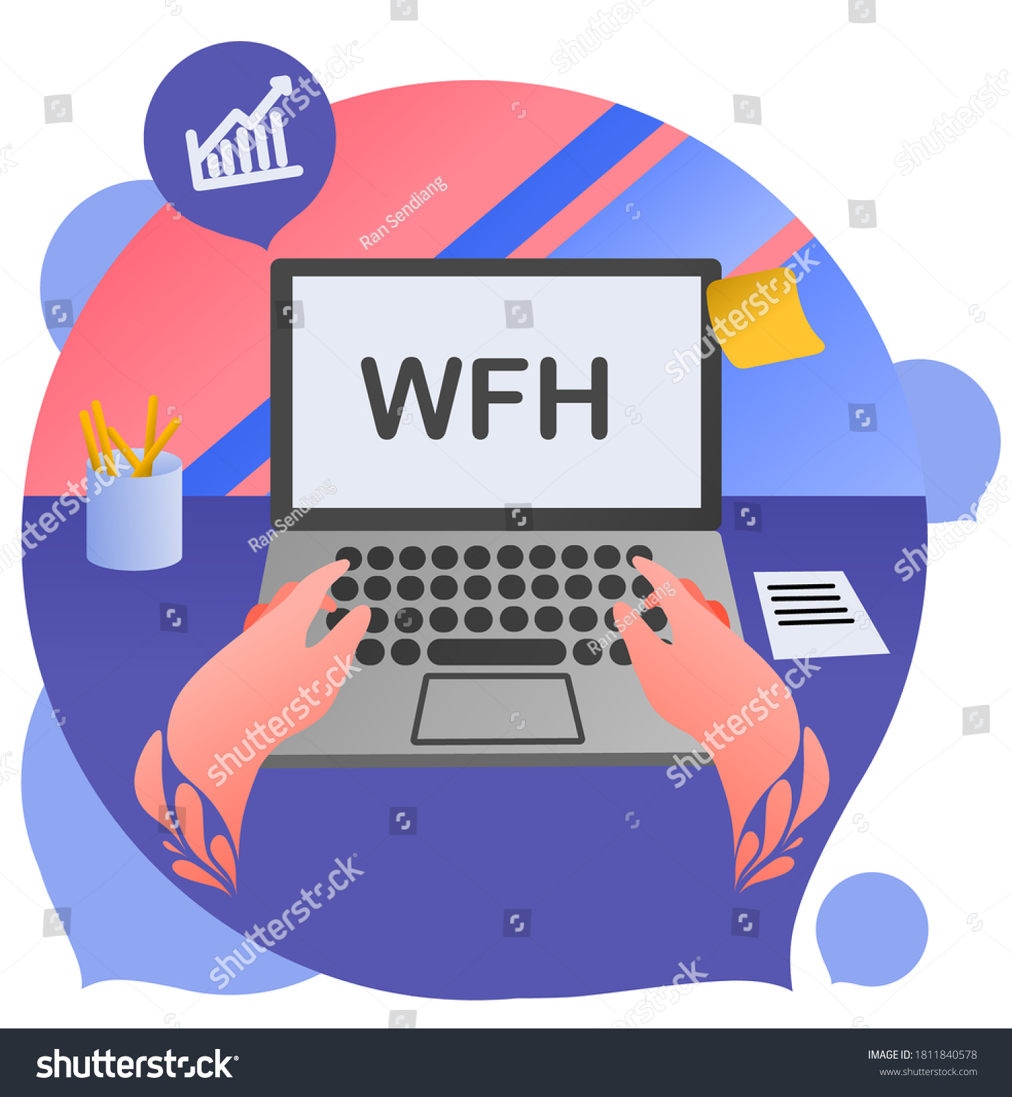 Wfh Work Home Desk Setup Stock Vector (Royalty Free) 1811840578