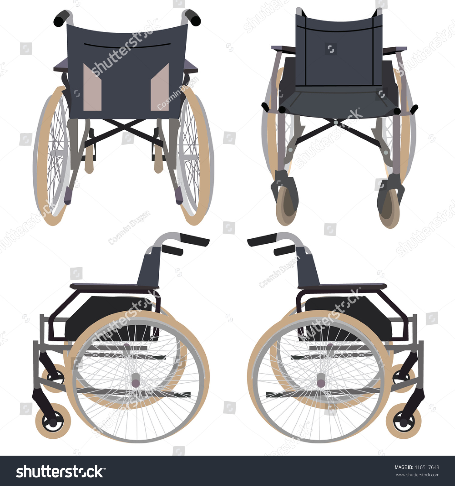 Wheelchair Front Back Side Stock Vector (Royalty Free) 416517643 ...