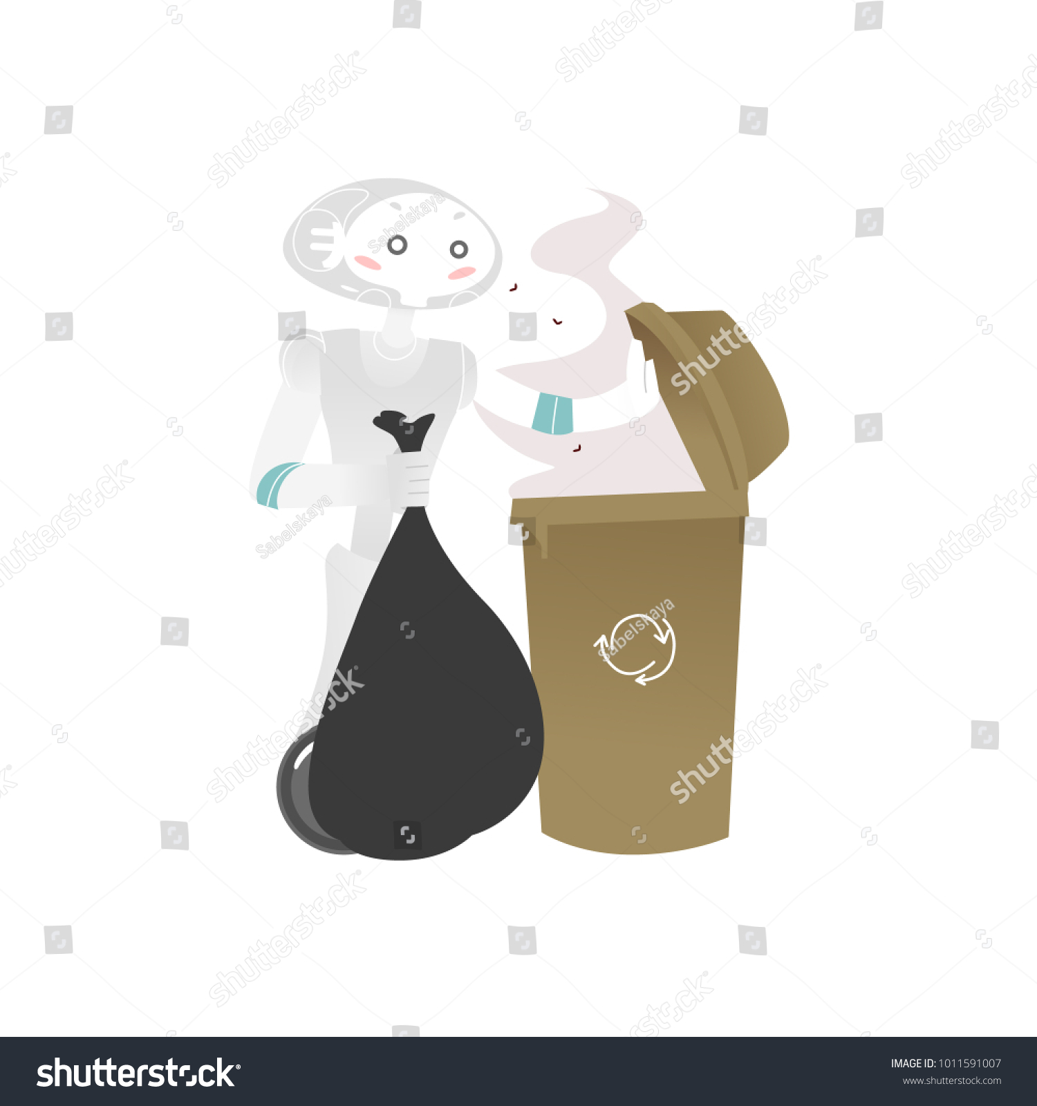Wheeled Robot Assistant Taking Garbage Out Stock Vector (Royalty Free ...
