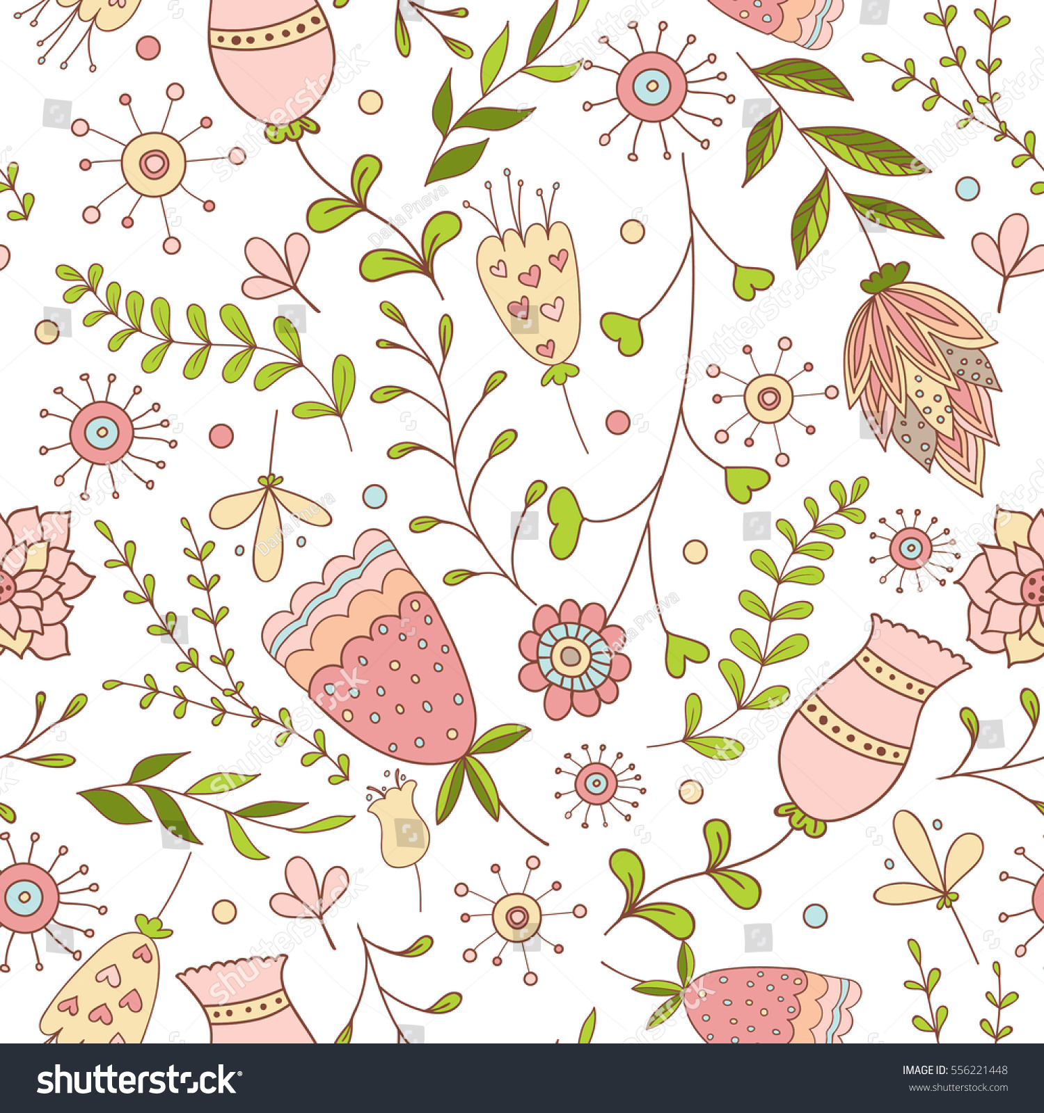 Whimsical Flowers Seamless Pattern Vector Illustration Stock Vector ...