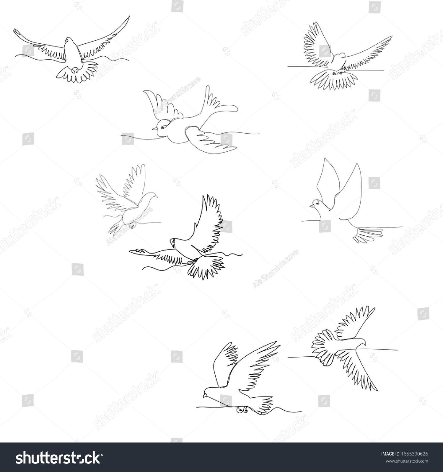 White Background Continuous Line Drawing Doves Stock Vector (Royalty ...