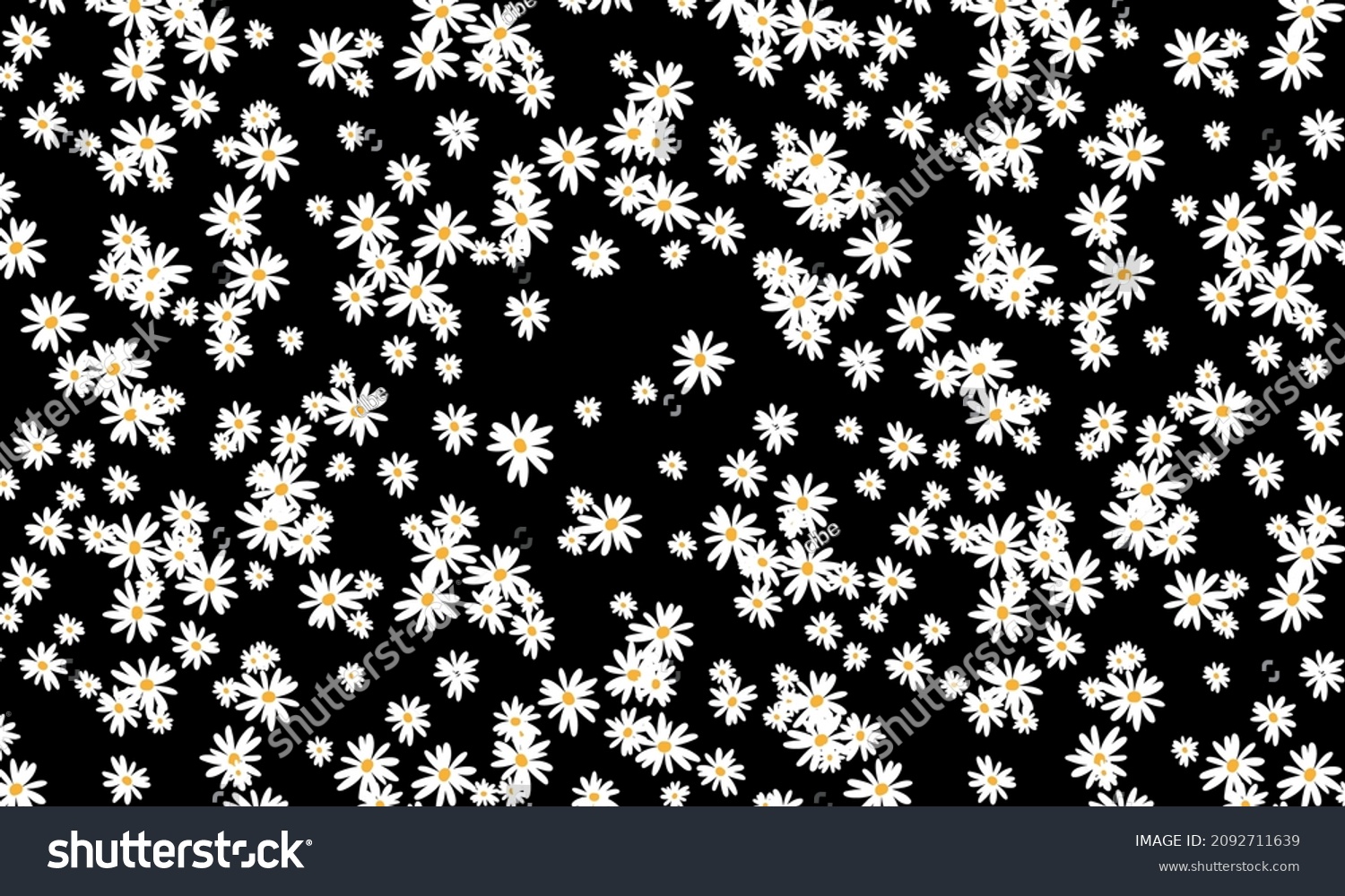 White Daisy Pattern Black Background Stock Vector (Royalty Free ...