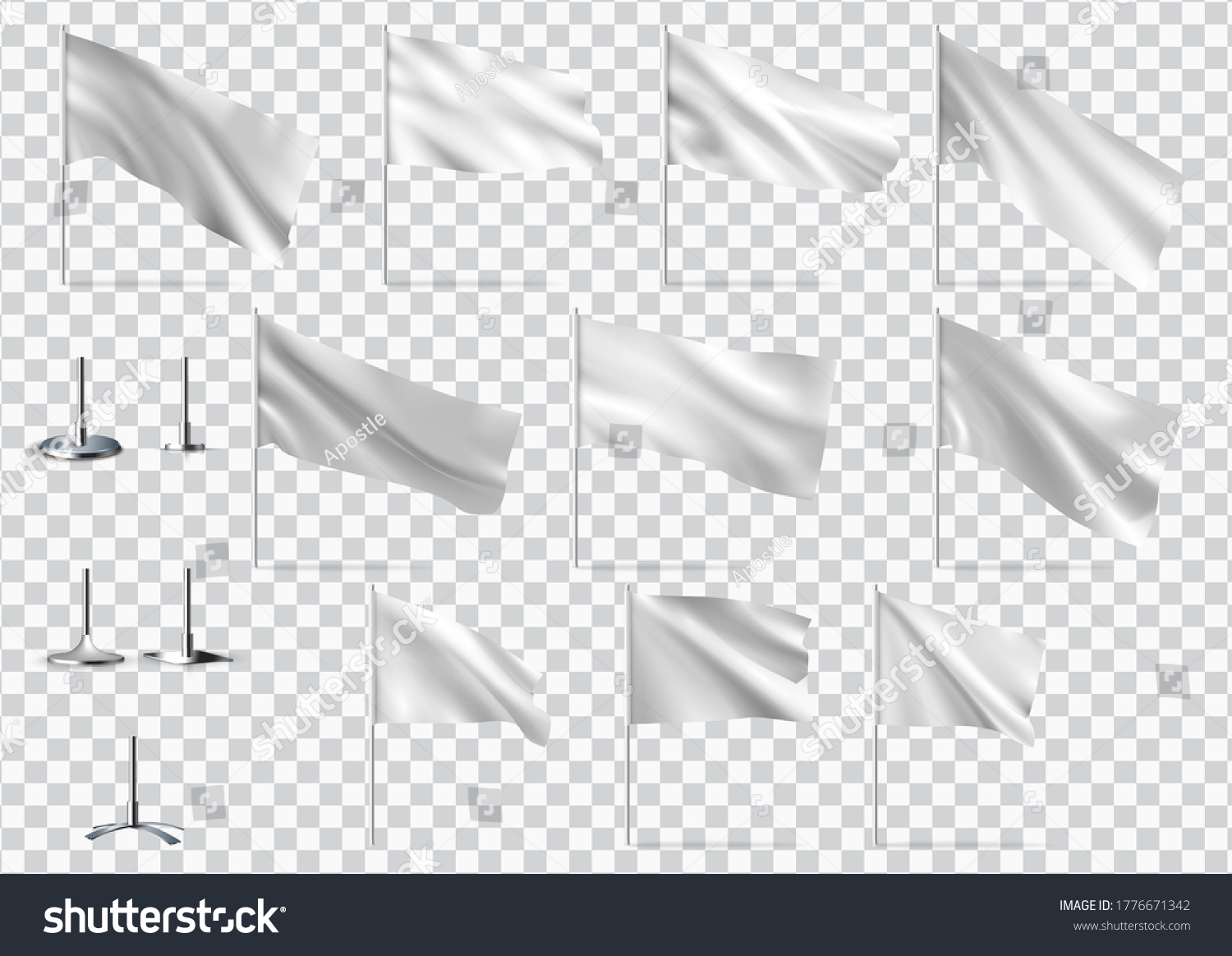 White Flags Realistic 3d Empty Flag Stock Vector (Royalty Free) 1776671342