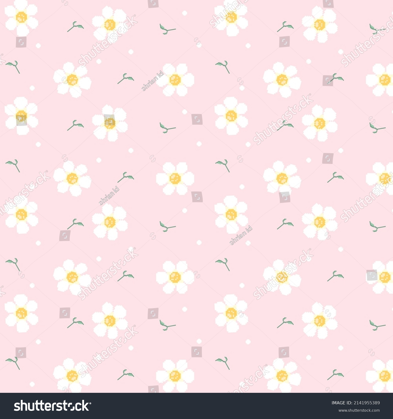 White Flower Pattern Pixel Art Style Stock Vector (Royalty Free ...