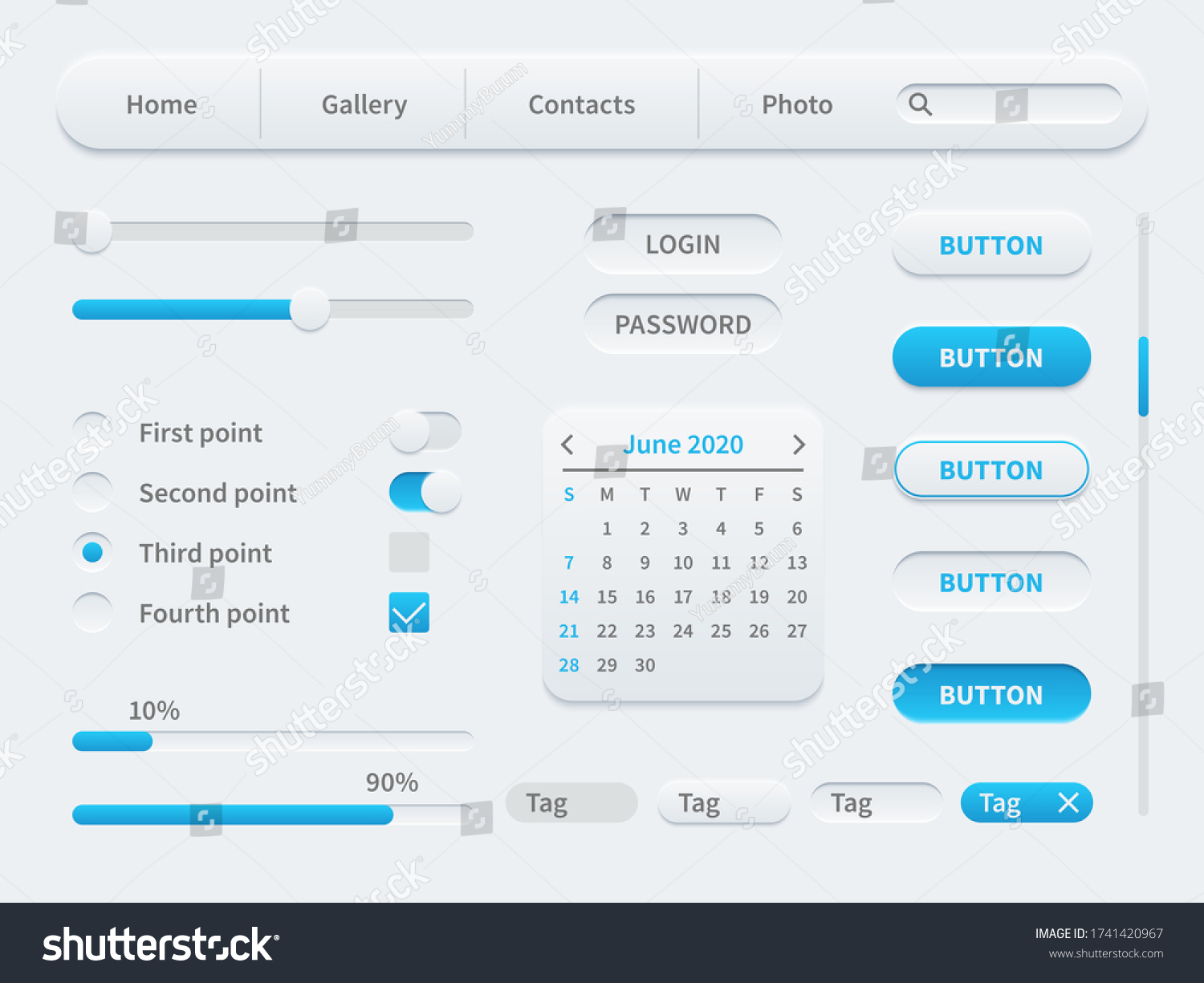 White Interface Elements Universal Ui Template Stock Vector (Royalty ...