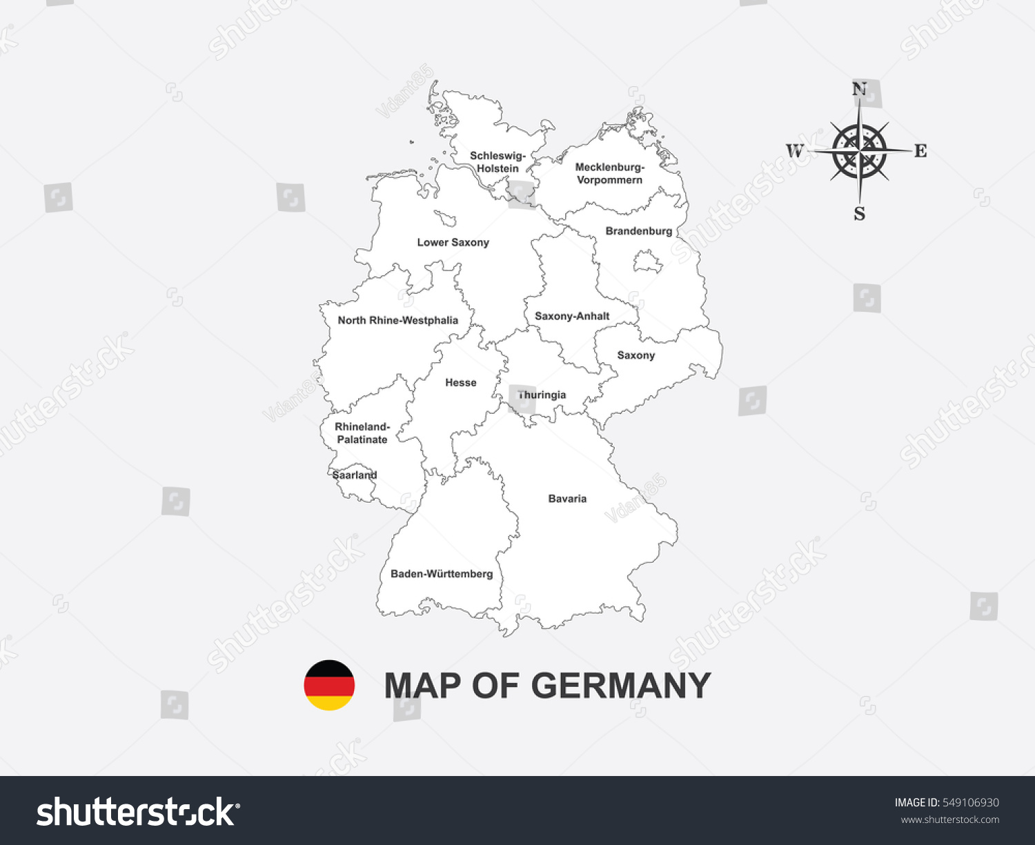 White Map Germany On Gray Background Stock Vector (Royalty Free) 549106930