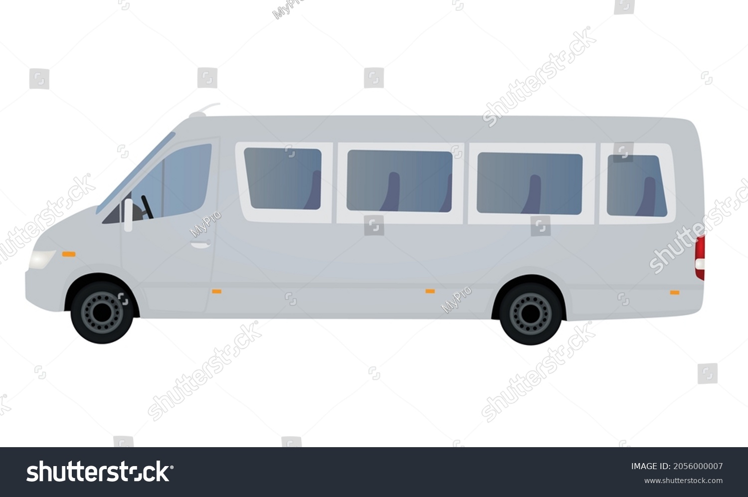 White Mini Bus Vector Illustration Stock Vector (Royalty Free) 2056000007